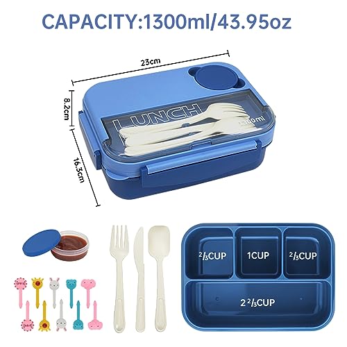 Luriseminger Bento Lunch Box, Snack Containers,Meal Prep Containers Kids/Toddle/Adults,Food Storage Containers for School, Work and Travel (4 compartment-blue)