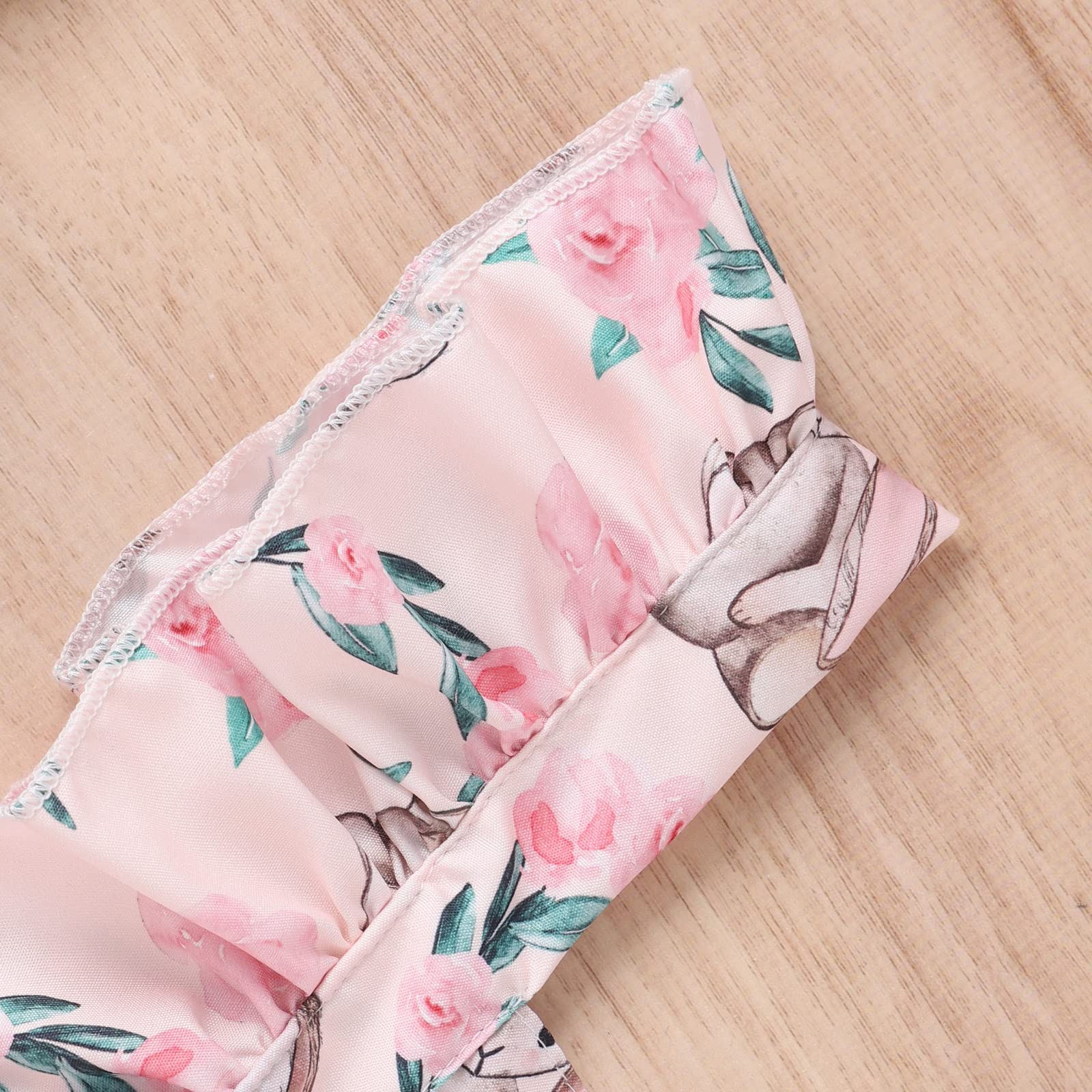 Newborn Baby Girls Easter Outfits Bunny Romper Ruffled Sleeve Bodysuit One-Piece Jumpsuit Shorts Summer Clothes (Pink, 0-3 Months)