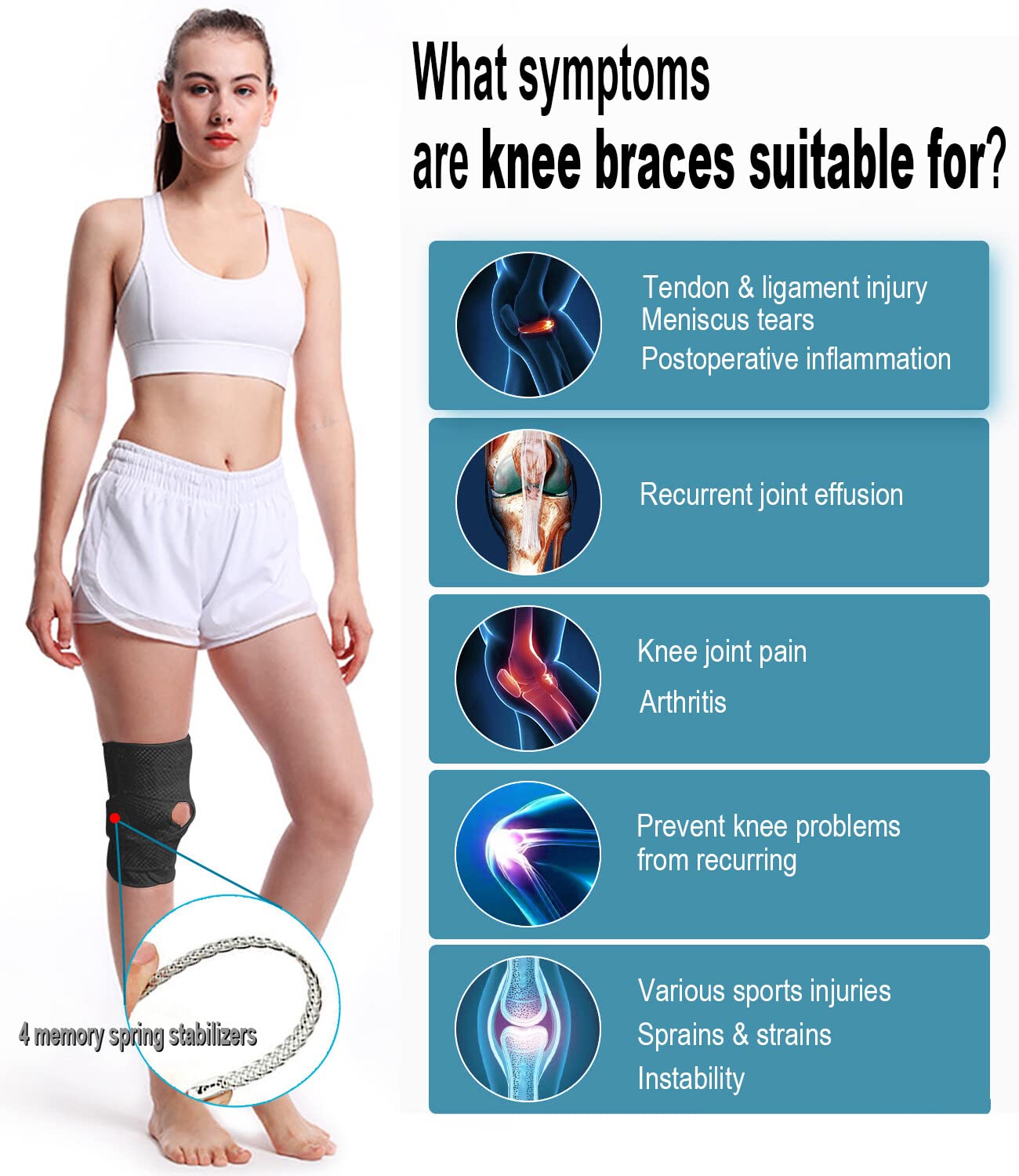 Knee Braces for Knee Pain with Adjustable Ultra-Soft Bandage, Professional Medical Knee Brace with Side Stabilizers, Ultra-support Breathable Knee Support with Mesh Weave Tech for Meniscus Tear, Arthritis, Injuries Relief, Running, Workout, Sports Injurie