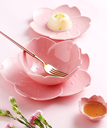 Jusalpha 4 Packs- Large 16.5 OZ Cherry Blossom Series Porcelain Serving Bowls, Cereal Bowls, Soup Bowls, Salad Bowl, Cereal, Pasta, Desserts and Daily Use - Bowl 005 (Pink)