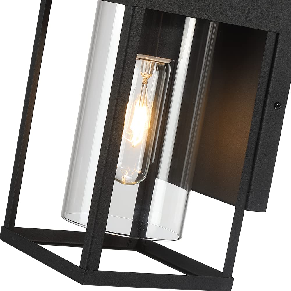 LAMPRESSION 2-Pack Black Outdoor Wall Light Fixtures, Dusk to Dawn Exterior Wall Lantern Sconce, 9" H Outdoor Porch Light Wall Mount with Clear Glass Shade