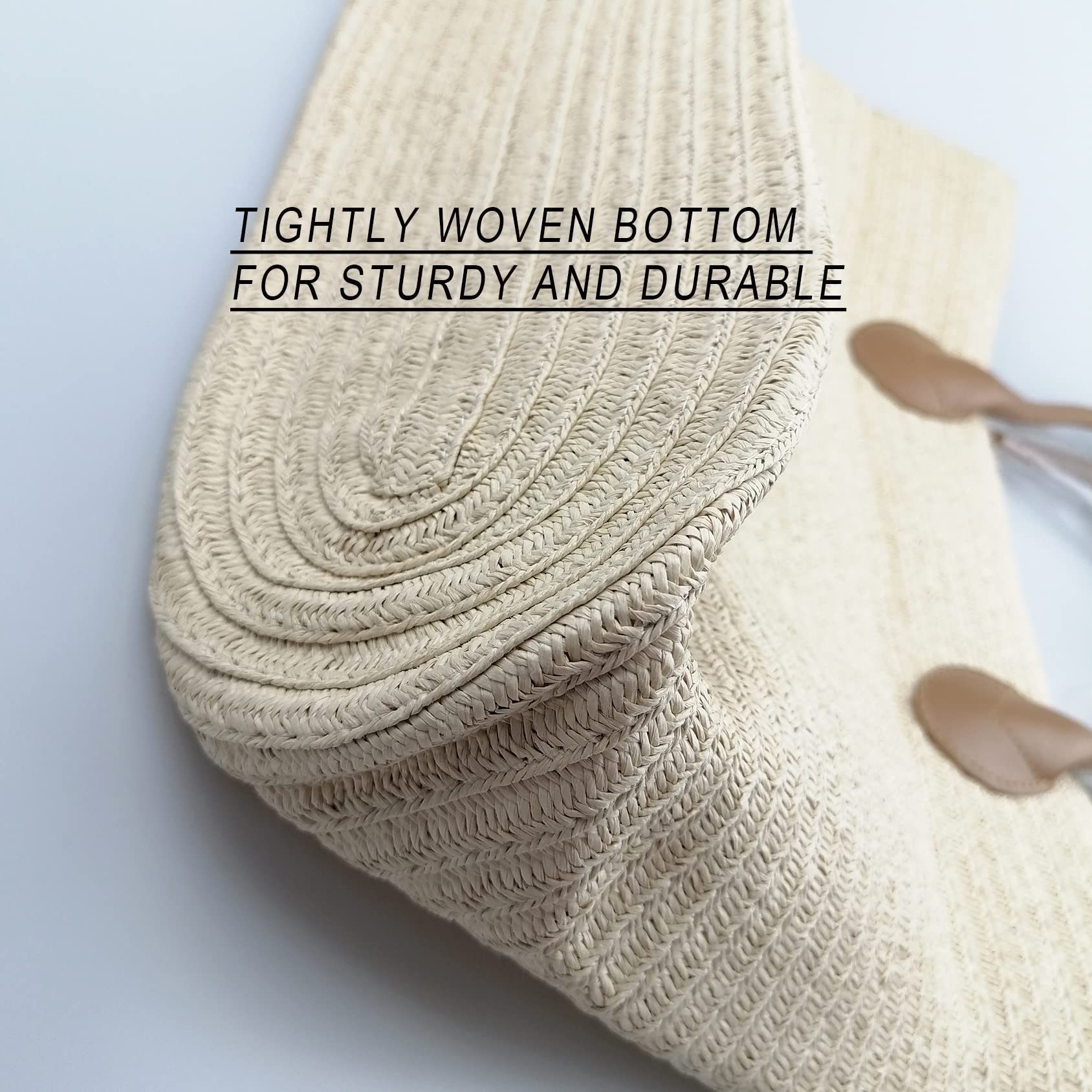HJYFYL Women Straw Bag Summer Straw Beach Bag Large Handbag Straw Tote Bag Woven Bags (Beige)