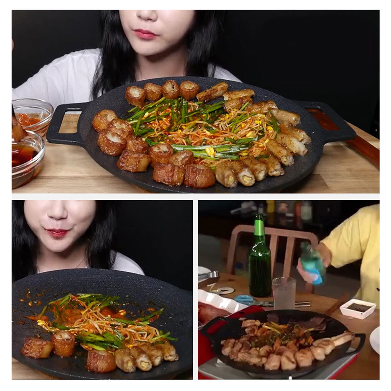 Korean Grill Pan,Nonstick Round Griddle Grill Pan for Korean BBQ,Round BBQ Griddle with Handle,Multifunctional Stove Plate for Meats, Pancakes, Ribs (Universal Model 36cm)