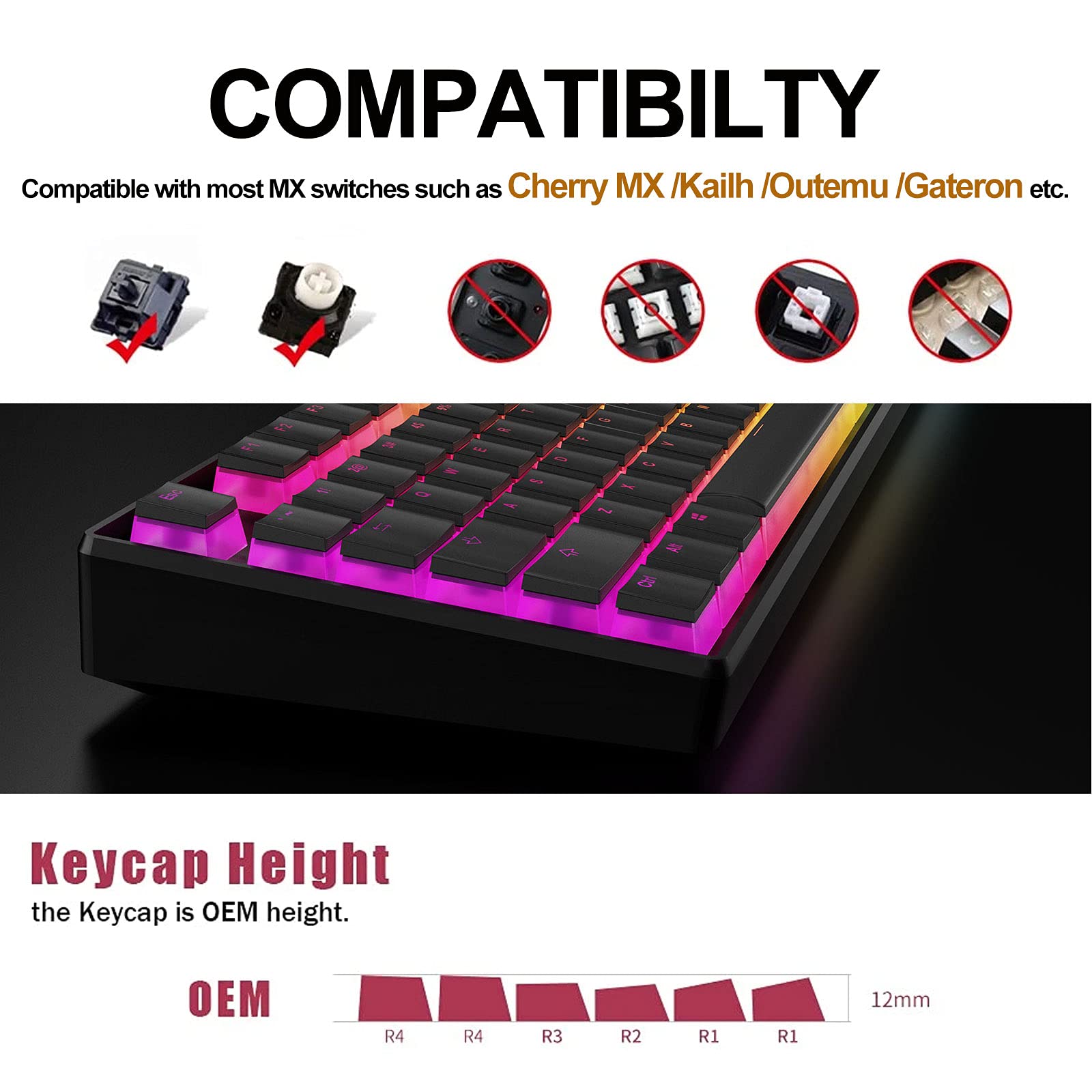 HUICCN PBT Keycaps Set - OEM Profile/US ANSI Layout - Double Shot Pudding Keycaps Set - with Puller - for Mechanical Keyboard (Black, 112 Keys)