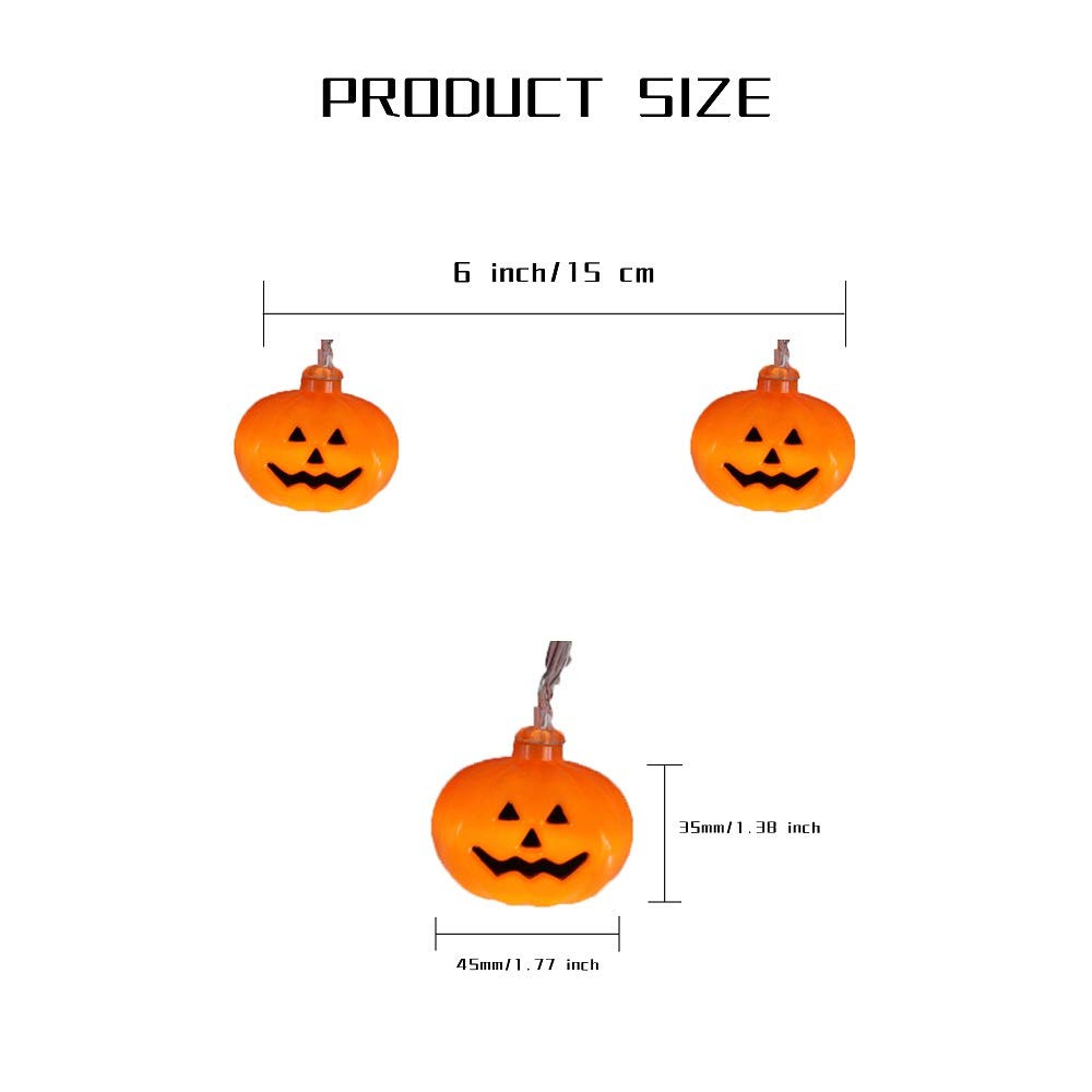 Halloween Pumpkin Lantern String Lights - 2 Packs 15 Ft 30 LED Jack-O-Lantern Pumpkin Light, Outdoor Waterproof Battery-Powered, Pumpkin Halloween Decorations for Patio, Garden, Yard, 8 Modes