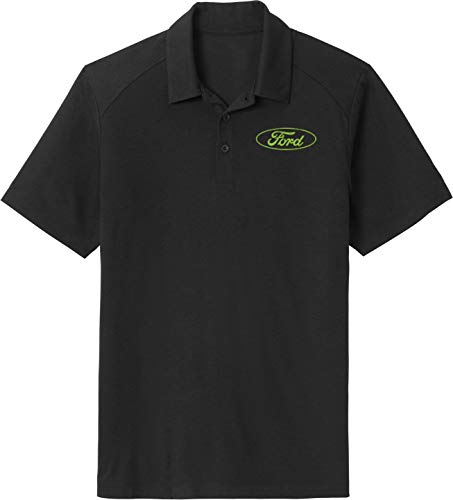 Green Ford Logo Pocket Print Tri Blend Wicking Polo, Black 3XL