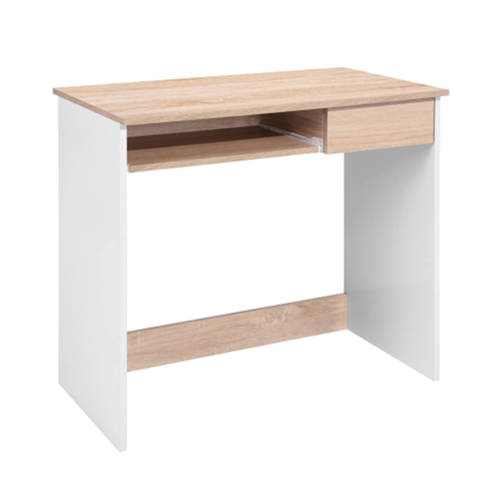 HEMOTONE Wooden Computer Desk with 1 Drawer and 1 Keyboard Tray, Industrial Style Home Office Study Desk Rectangular Writing Desk(Color:Oak)