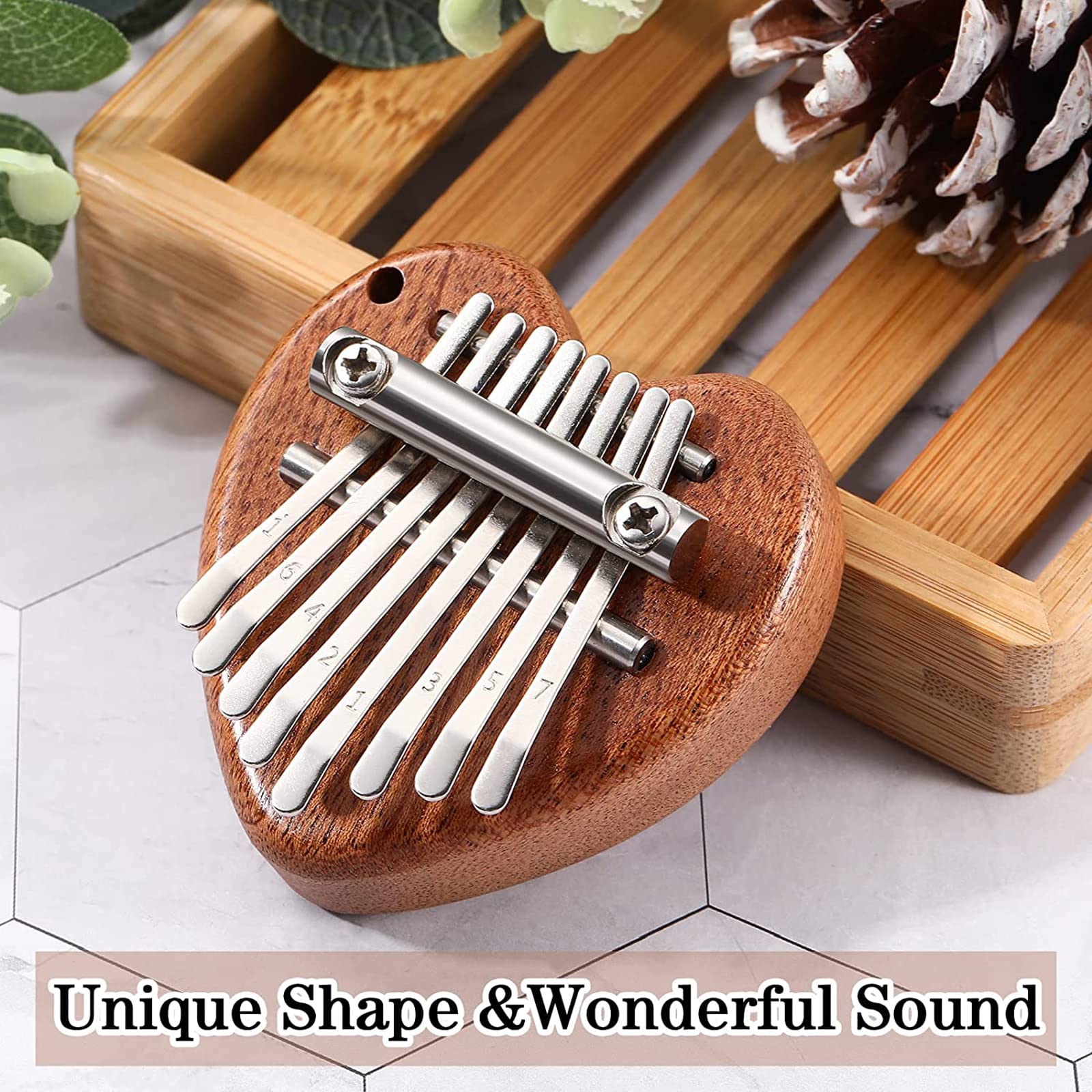 HKPLDE Mini Kalimba 8-key Thumb Piano Mbira Portable Finger Instrument Suitable for Music Beginners Adults or Kids (Water Drop with Lanyard)