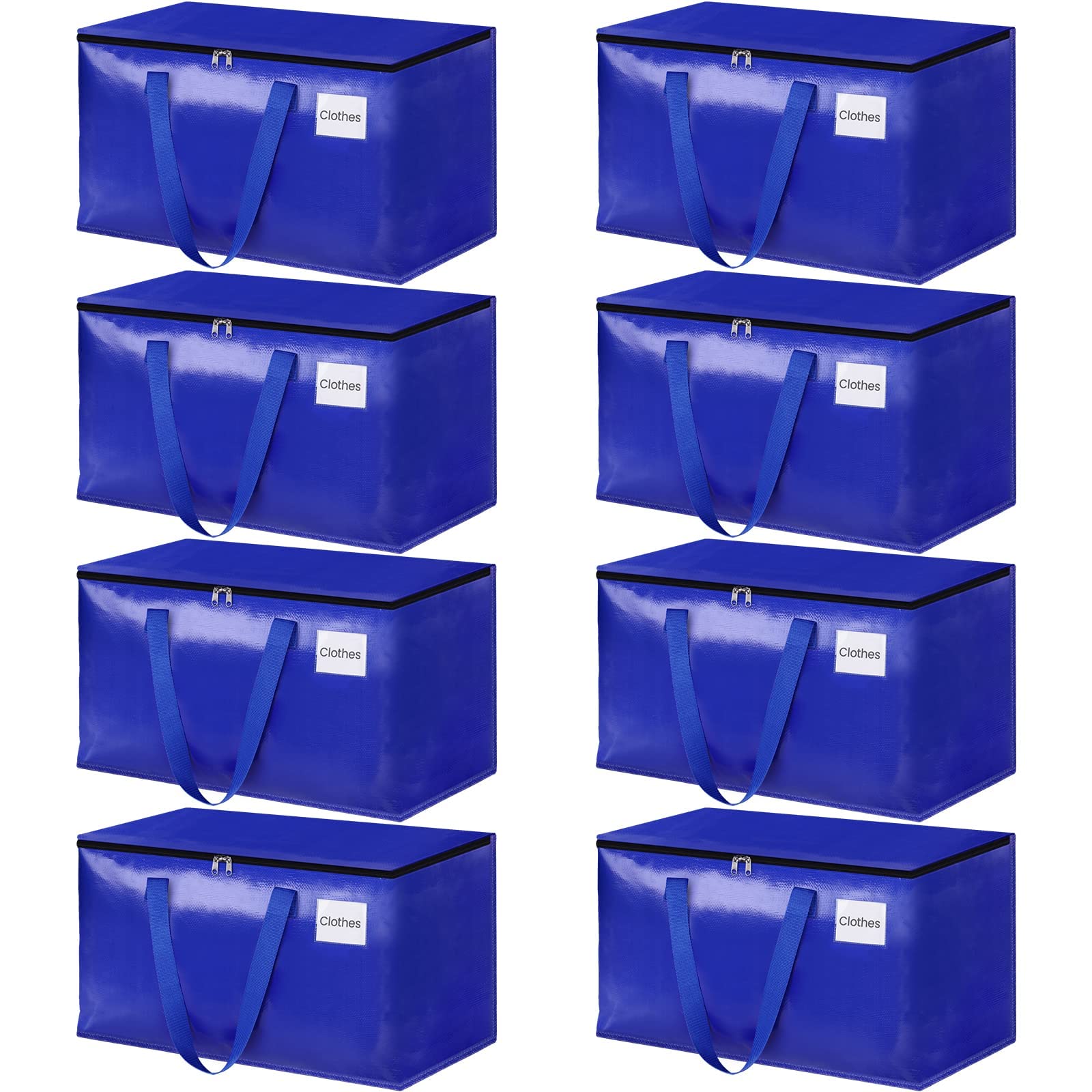 HomeHacks Moving Bags, 8-Pack Heavy Duty with Strong Zippers and Handles Collapsible Moving Supplies, Storage Totes for Packing & Moving Storing 93L (Blue)