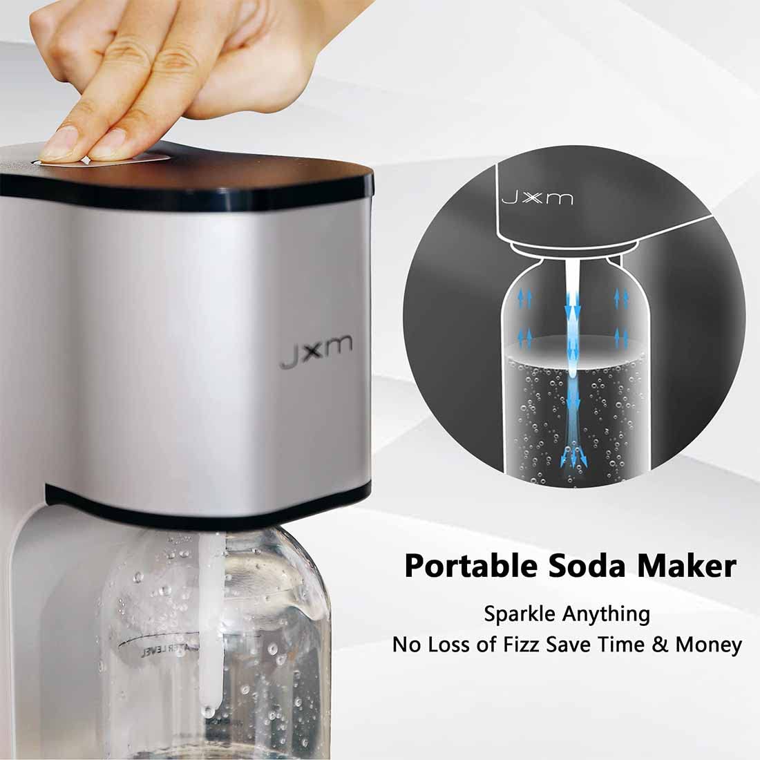 JXXM- Premium Carbonator-Sparkling & Seltzer Water Soda Maker with PET Bottle,Sparkling Water and Soda Maker, Carbonates Any Drink,(Matte Black)