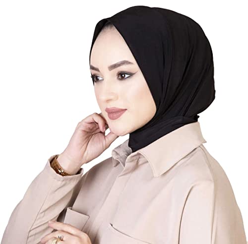 GERINLY Black Instant Hijab with Tie Back Buttons Nonslip Sport Head Scarf for Women (Black)