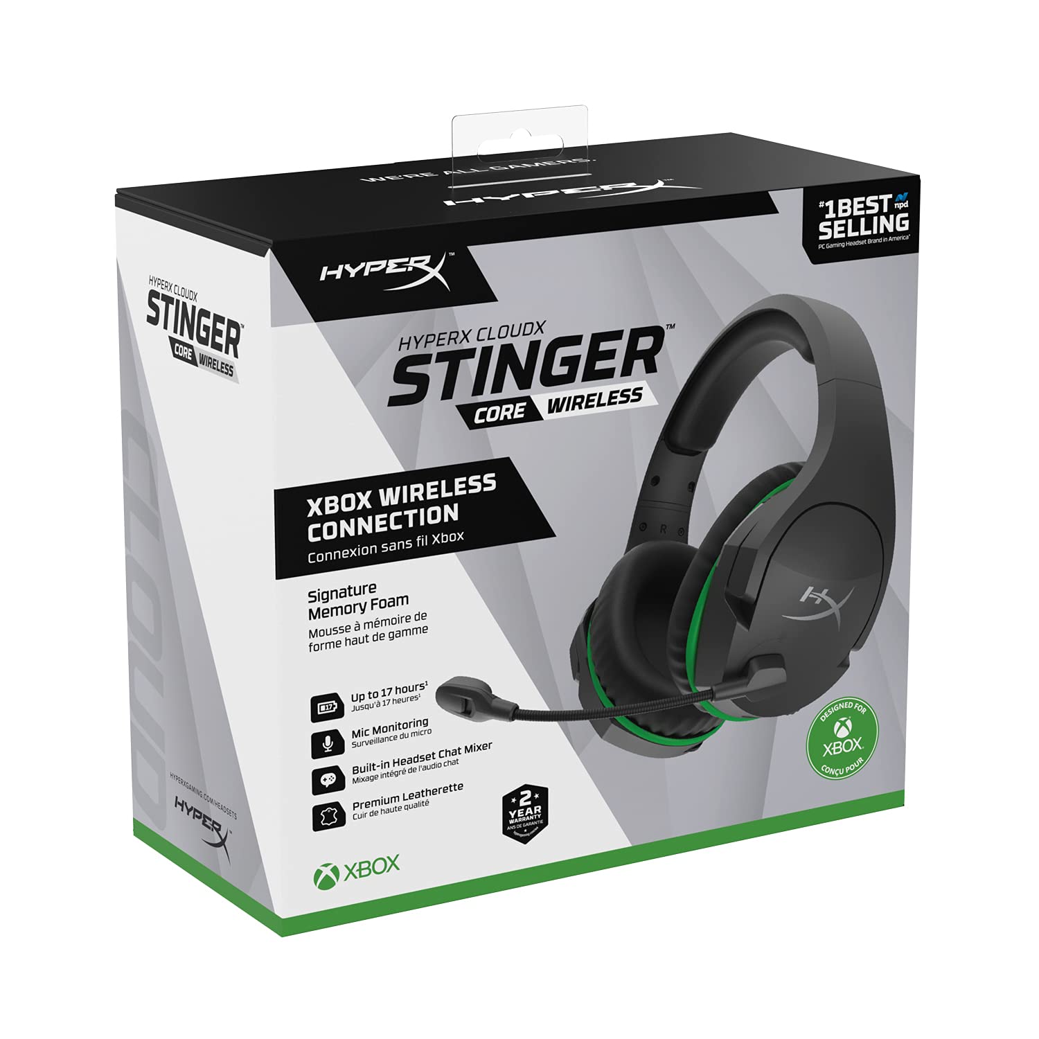HyperX CloudX Stinger Core β Wireless Gaming Headset, for Xbox Series X|S and Xbox One, Memory foam & Premium Leatherette Ear Cushions, Noise-Cancelling,Black