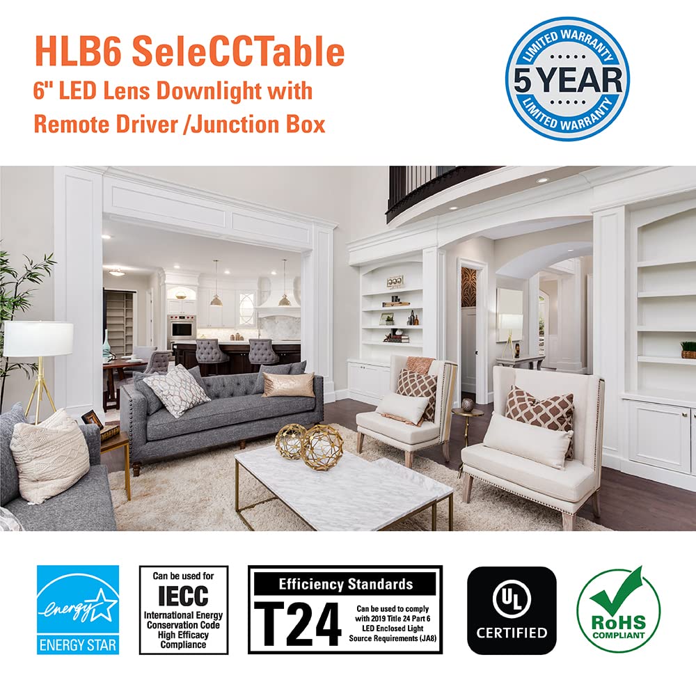 HALO 6 inch Recessed LED Ceiling & Shower Disc Light – Canless Ultra Thin Downlight – 5 CCT Selectable - White - 6 Pack