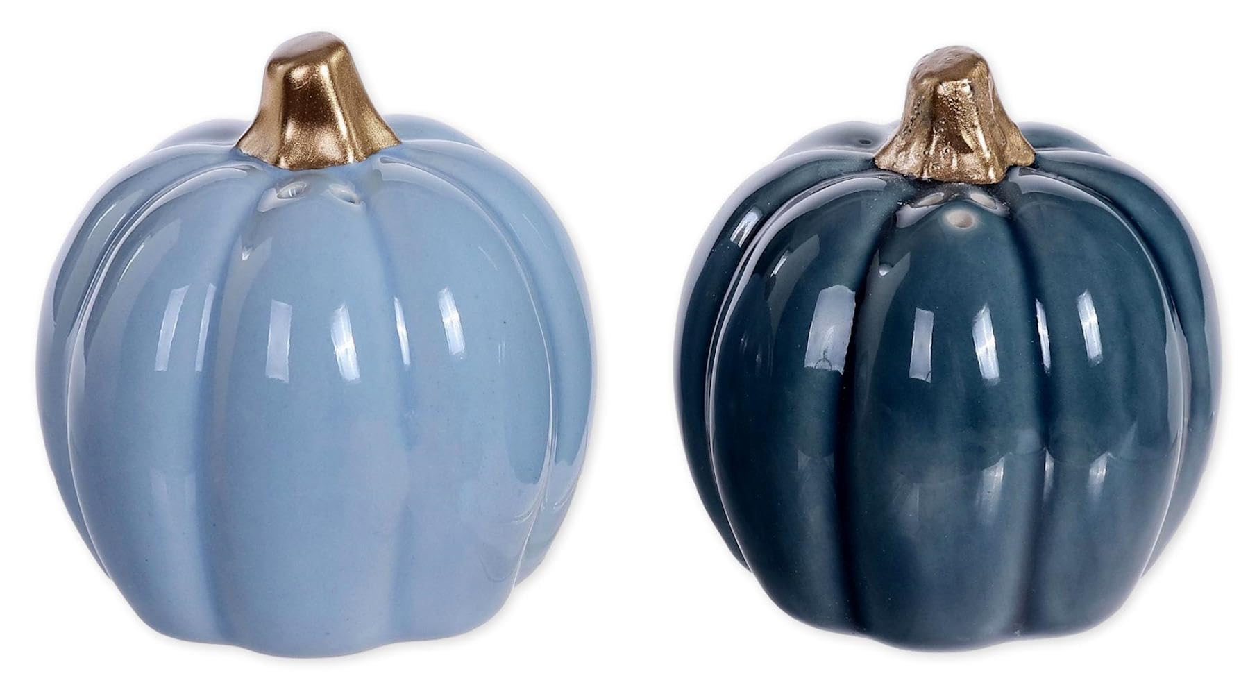The Bridge Collection Fall 3" Blue Ceramic Pumpkins Salt and Pepper Shaker Set - Autumn Harvest Shaker Set for Thanksgiving Decor