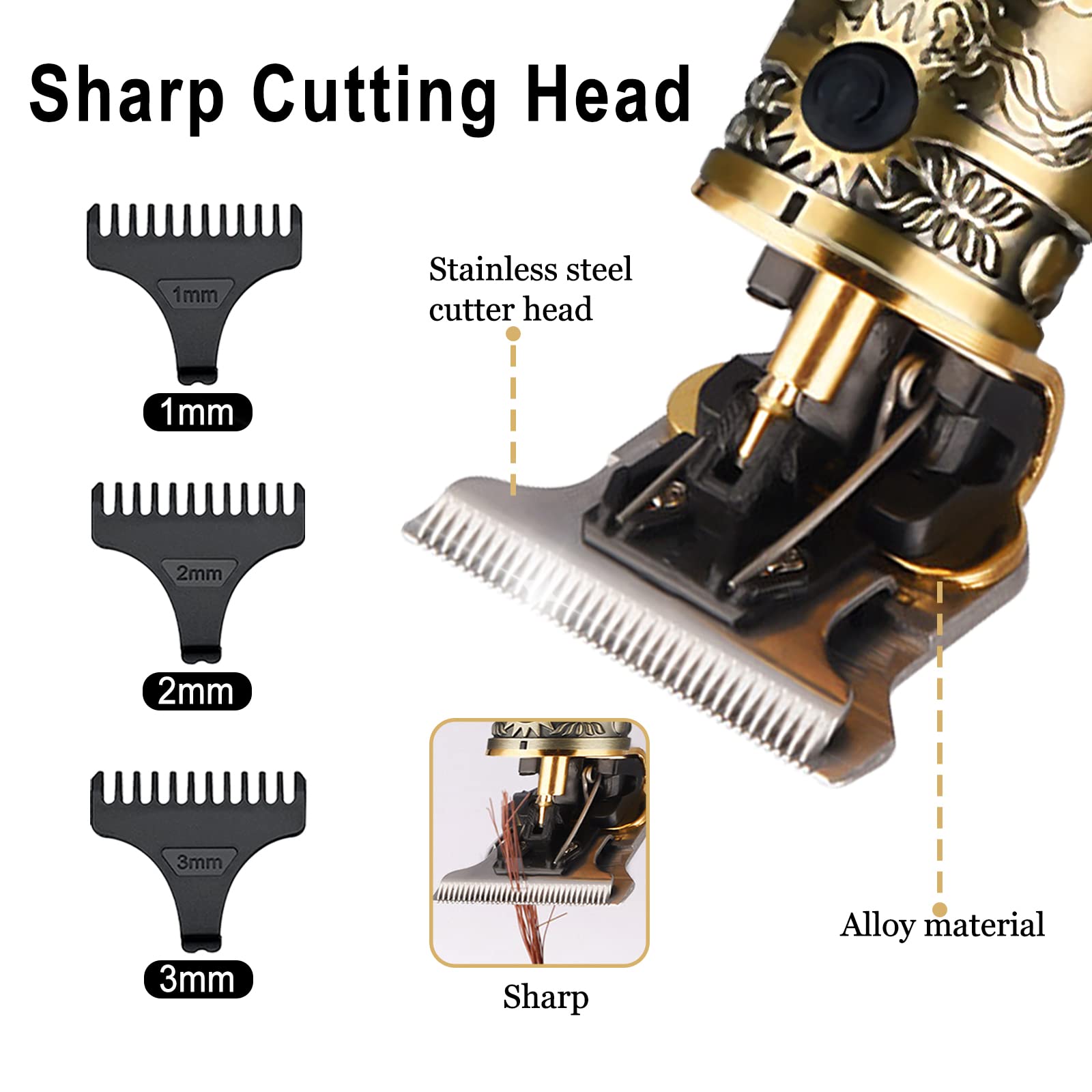 Hair Clippers for Men Professional Hair Trimmer Cordless Clippers for Hair Cutting Rechargeable Zero Gapped Barber Clippers with Guide Combs(Gold)