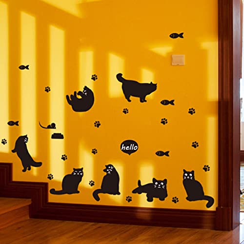 Haonmdqay Cartoon Cute Black cat Silhouette Wall Sticker Home Decoration Children Room Staircase Corridor Decoration Mural Combi