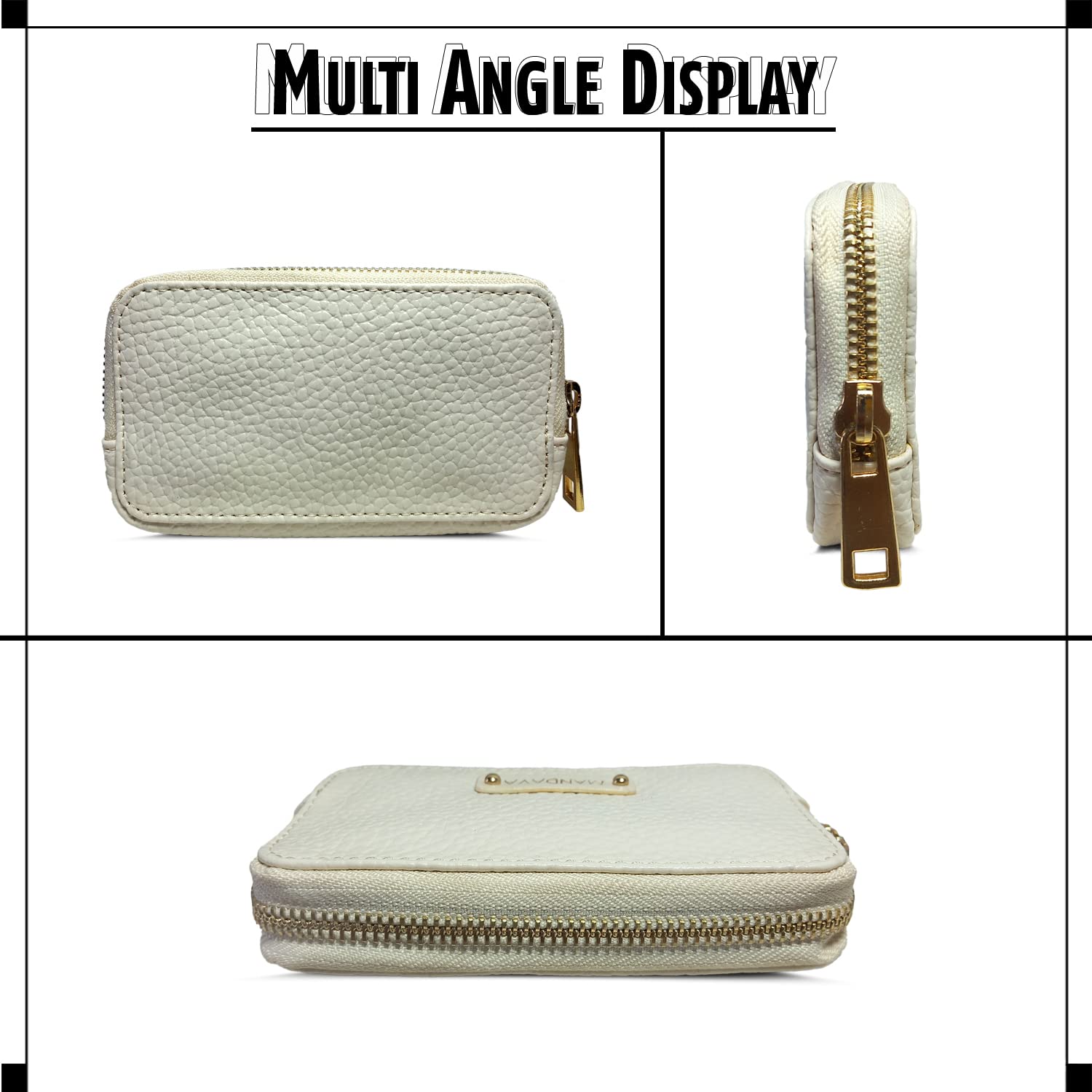MANDAVA Women's PU Leather Mini Wallet | Ladies Slim Compact Card Holder Organizer Zipper Coin Purse (White)