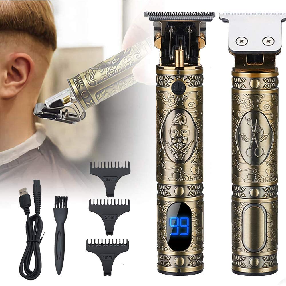Hair Clippers for Men, Professional Zero Gapped Trimmer Cordless Electric Pro Li Outline Trimmer for Barber Beard Body T Blade Trimmer Rechargeable for Men with LED Display