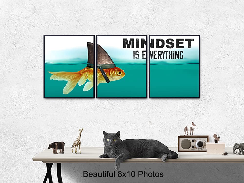 Mindset is Everything Motivational Posters - Motivational Wall Art - Home Office Decor - Entrepreneur Gifts - Inspirational Wall Decor - Uplifting Self-Improvement Positive Quote - Shark Goldfish