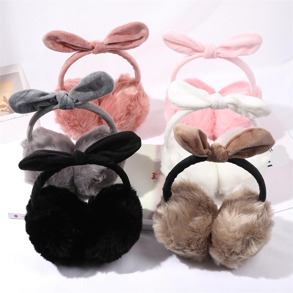 HLDETH Women Winter Warm Earmuffs Bowknot Fluffy Earflap Thick Headband Outdoor Cold Protection Adjustable Ear Warmers (Color : B, Size : One Size)