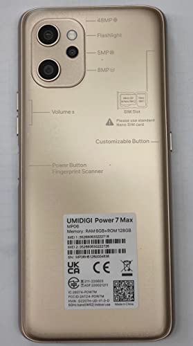 UMIDIGI Power 7 MAX Cell Phone, 6GB+128GB 10000mAh Battery Unlocked Smartphone with 6.7" Full Screen + 48MP AI Triple Camera Android Smartphone Gold