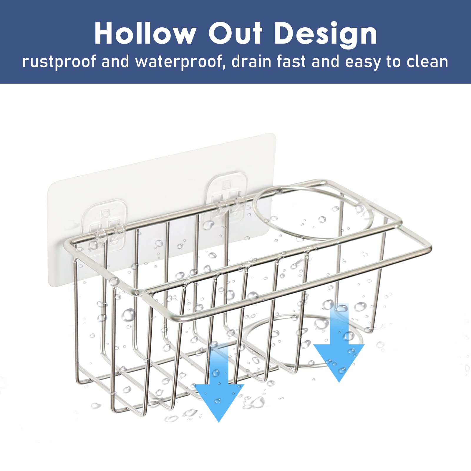 LANIPHIA 3-in-1 Sponge Holder for Kitchen Sink, Stainless Steel Adhesive Sink Caddy, Kitchen Sink Caddy Organizer for Sponge, Brush and Sink Stopper