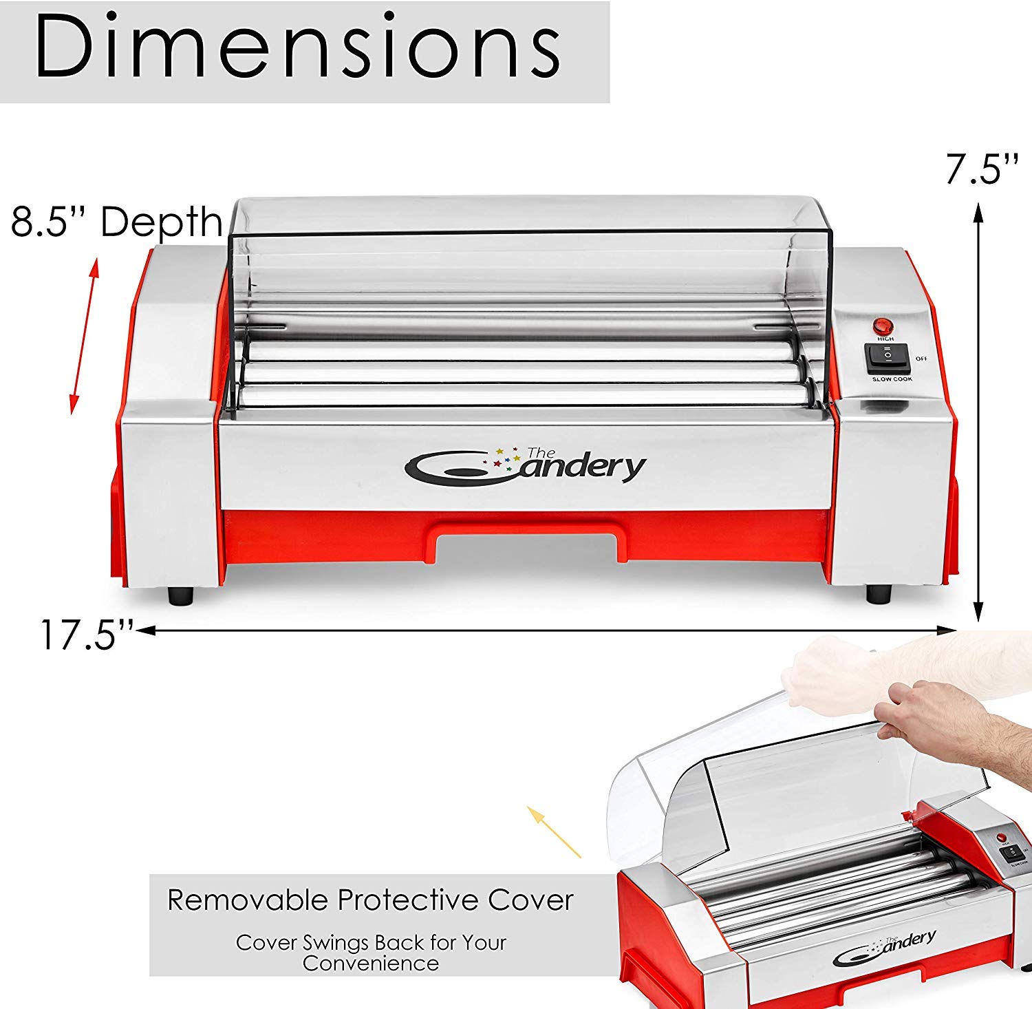 The Candery Upgraded Hot Dog Roller - Sausage Grill Cooker Machine - 6 Hot Dog Capacity - Household Hot Dog Machine Upgraded Plastic Cover