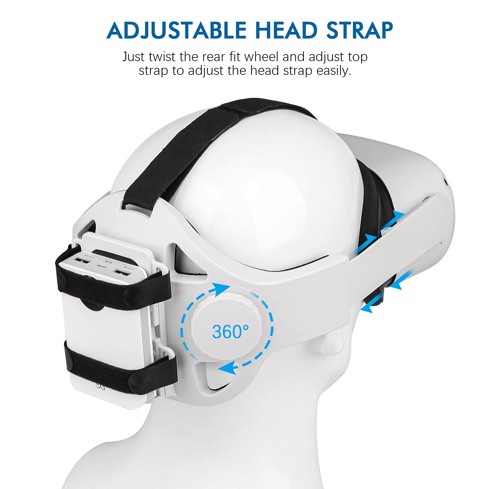 Head Strap for Oculus Quest 2, Replacement with Battery Holder Bracket, Reduce Head Pressure, Compatibly Multiple Sizes Battery White