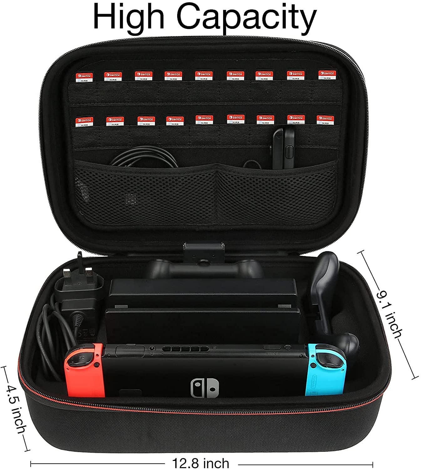 HEYSTOP Tashce for Nintendo Switch/Switch OLED Model Accessories, Case for Nintendo Switch with Storage for Nintendo Switch Console and Controller, Black, Dark Black, Unisex