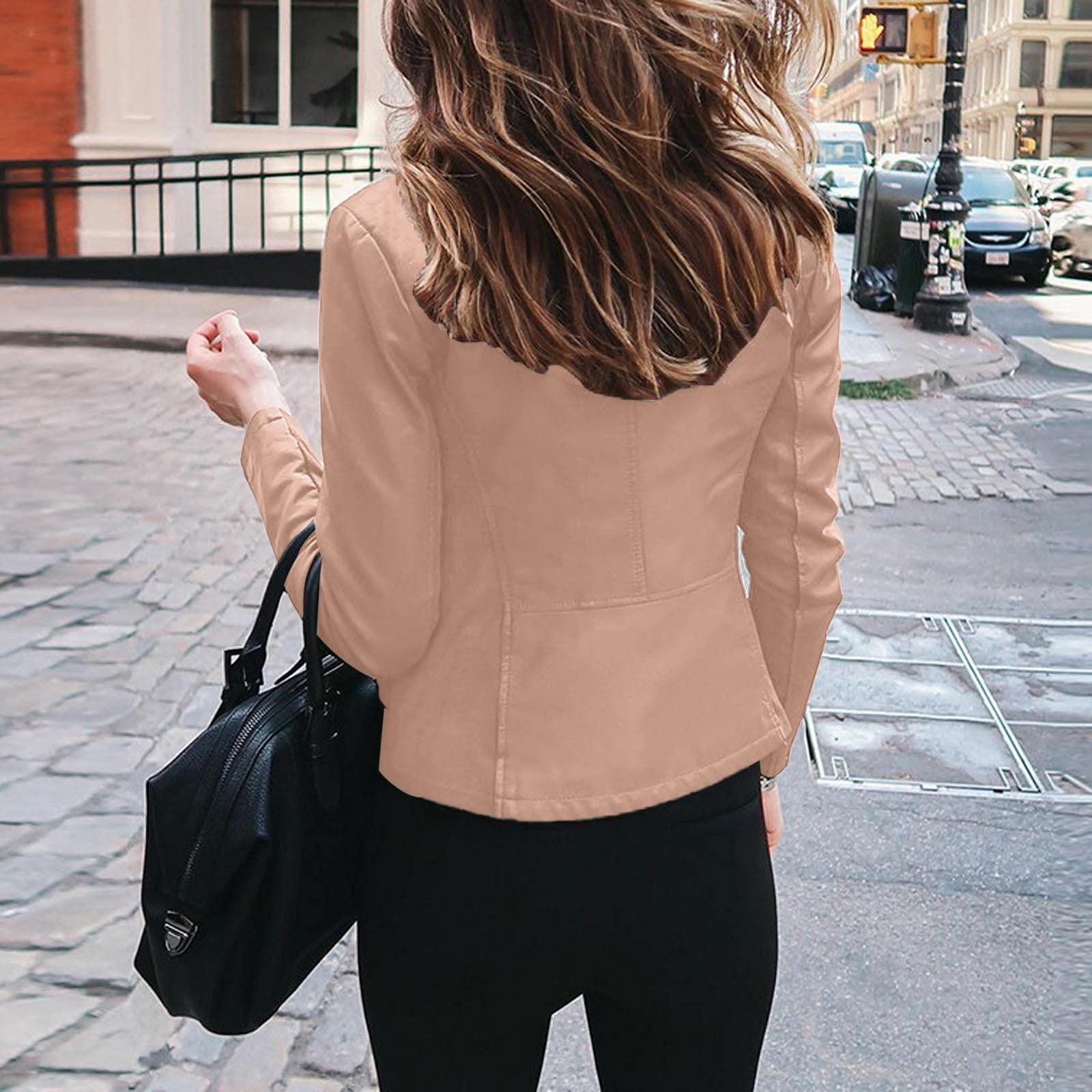 haoricu Ladies Up Leather Outwear Women's Plus Size Faux Suede Motorcycle Jacket Bomber Jacket