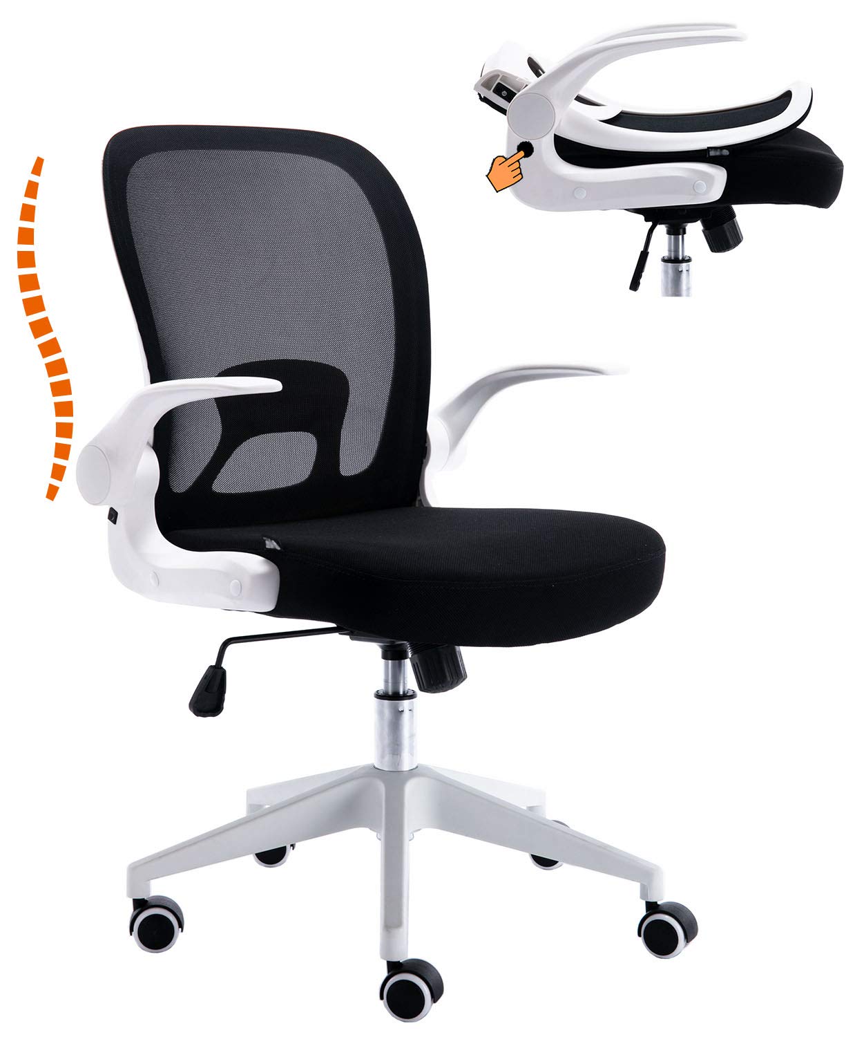 Huntor Ergonomic Office Chair Desk Chair for Home Office Work Chair Mesh Chair with Flip-up Arms White