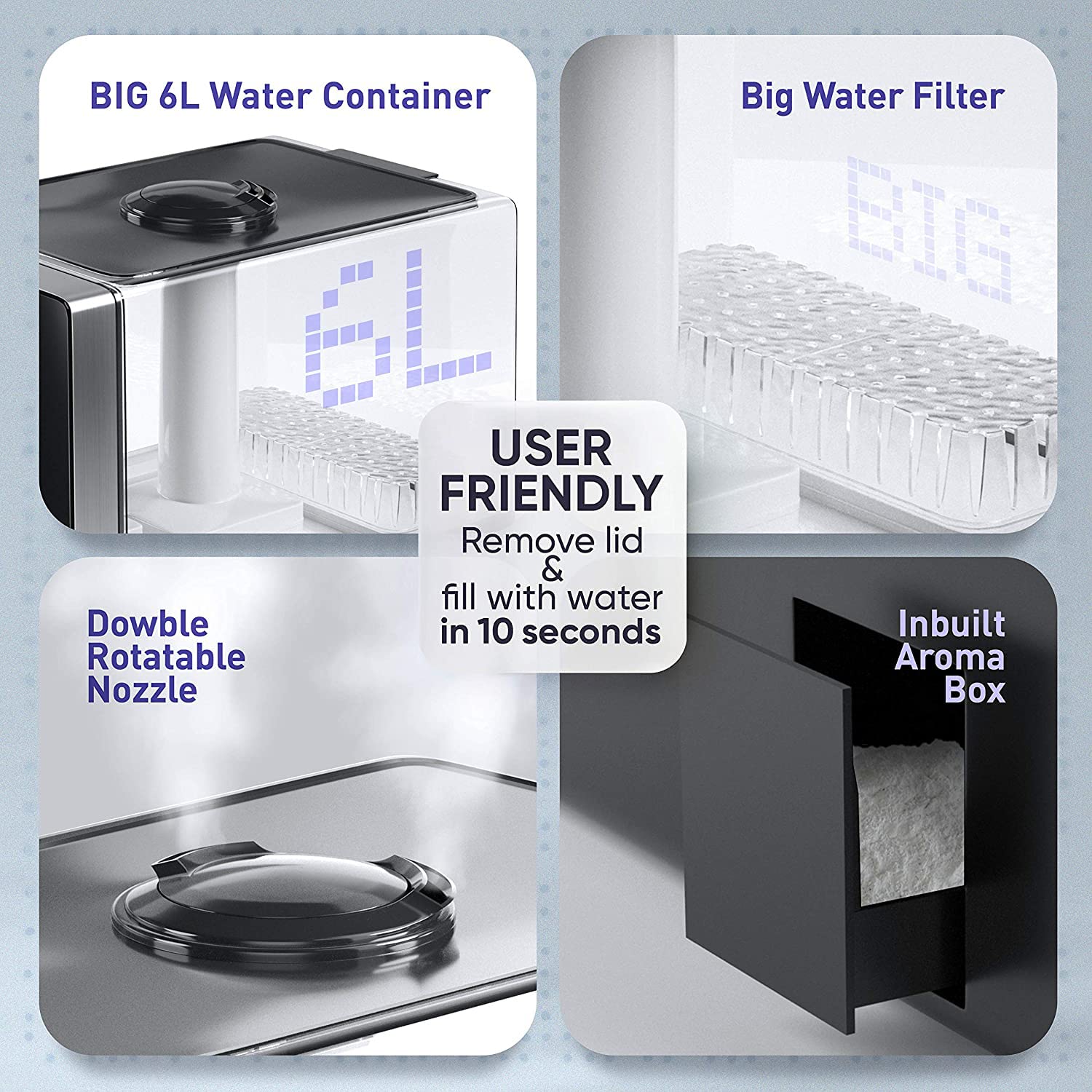 Large Humidifier Warm Mist & Cool Mist Humidifier for Bedroom, 6 Liters