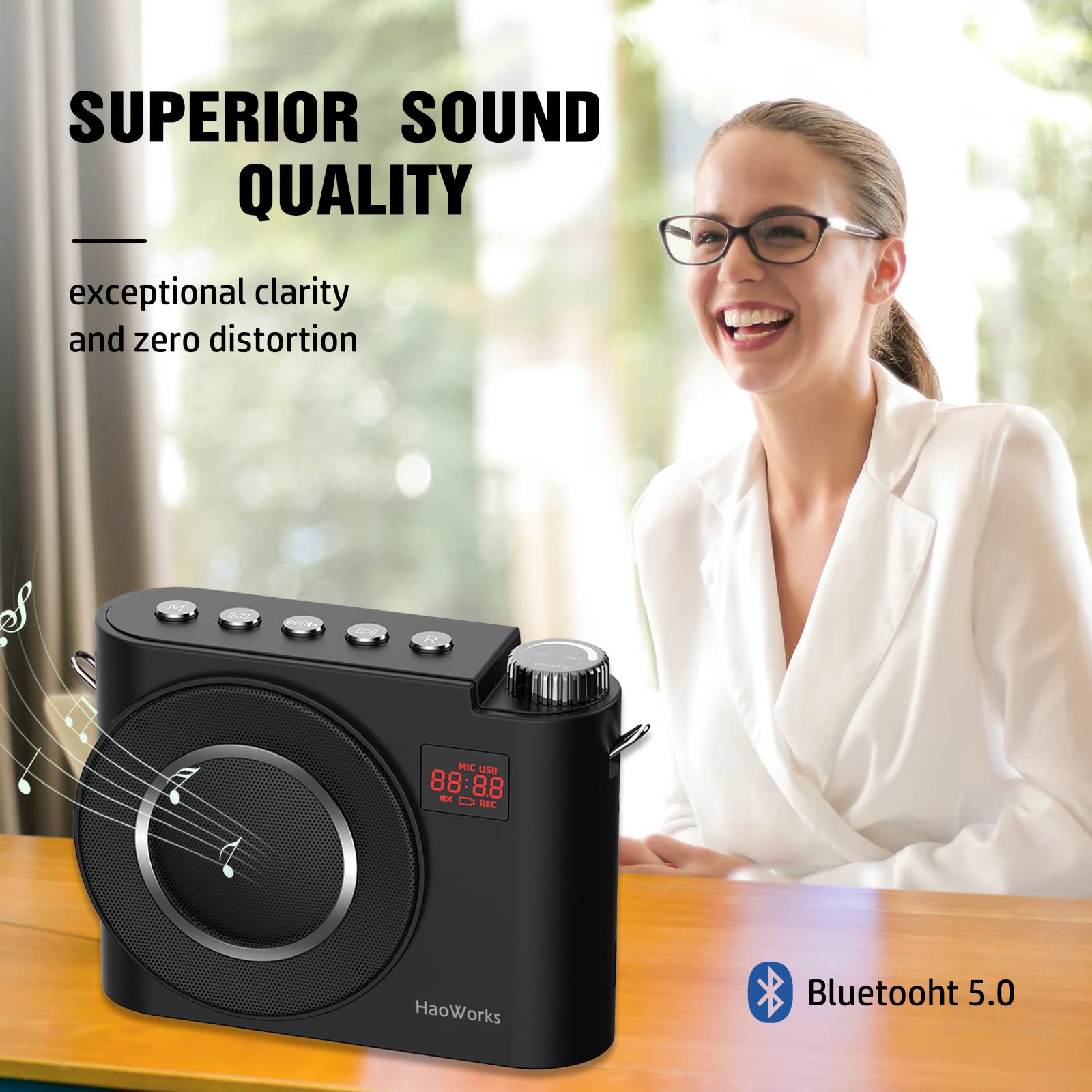 HaoWorks Voice Amplifier for Teachers - 20W Portable Voice Amplifier Wired Headset Mic and Speaker System, Personal Microphone for Classroom, Tour Guide, Instructor, Public Speaking