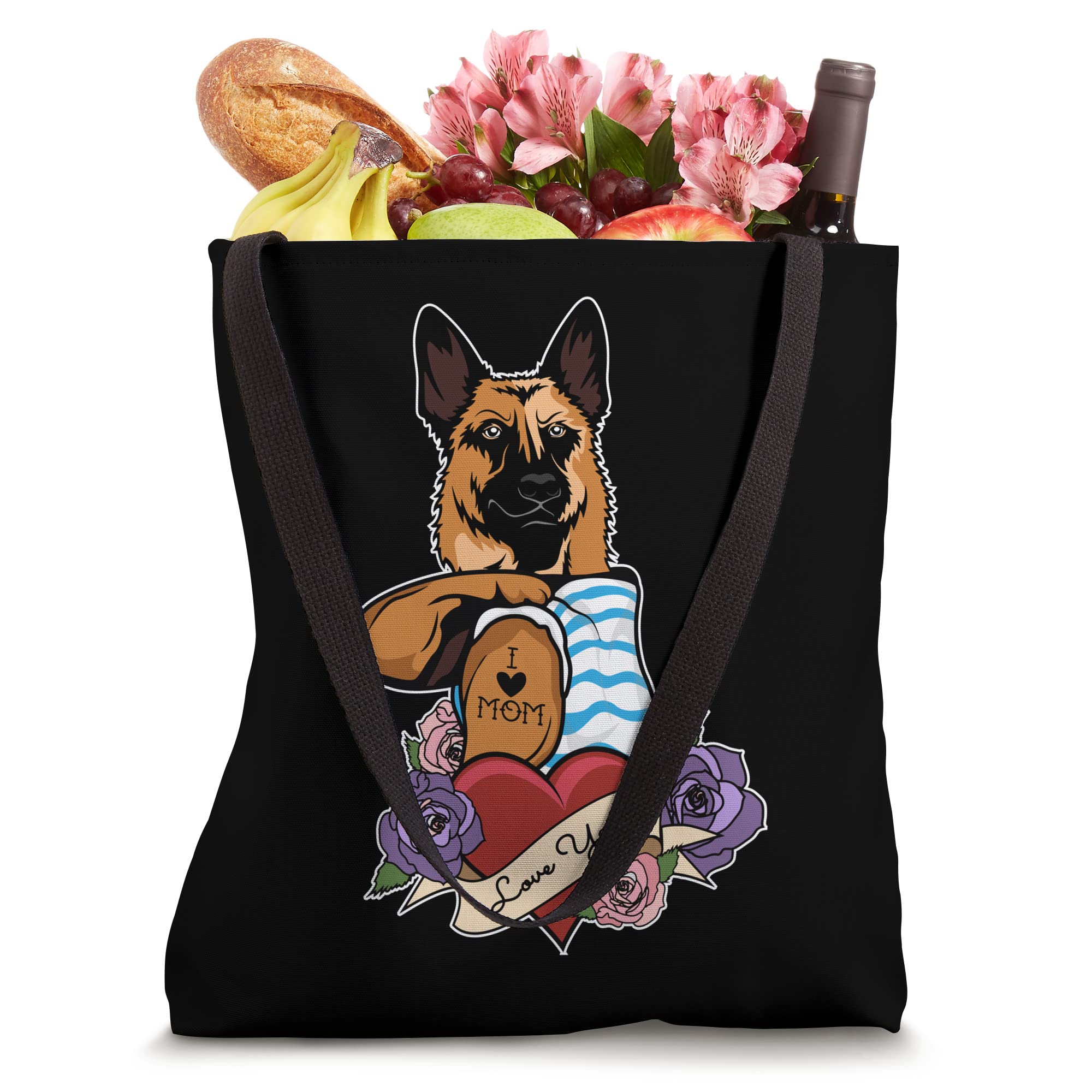 I Love Mom Tattoo Design I Funny German Shepherd Mom Tote Bag