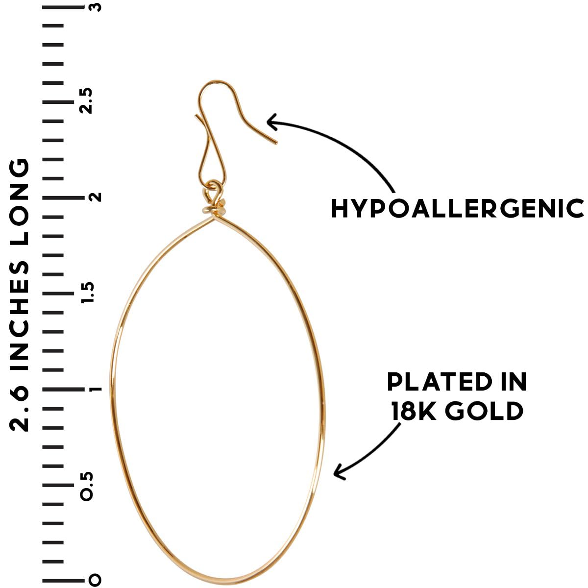 Humble Chic Dangle Hoop Earrings for Women - Large Circle Dangling Earring Hoops - Simple Big Round Geometric Fish-Hook Drop Earrings, Hypoallergenic, Made in USA, 18K Yellow - 2.6" inch