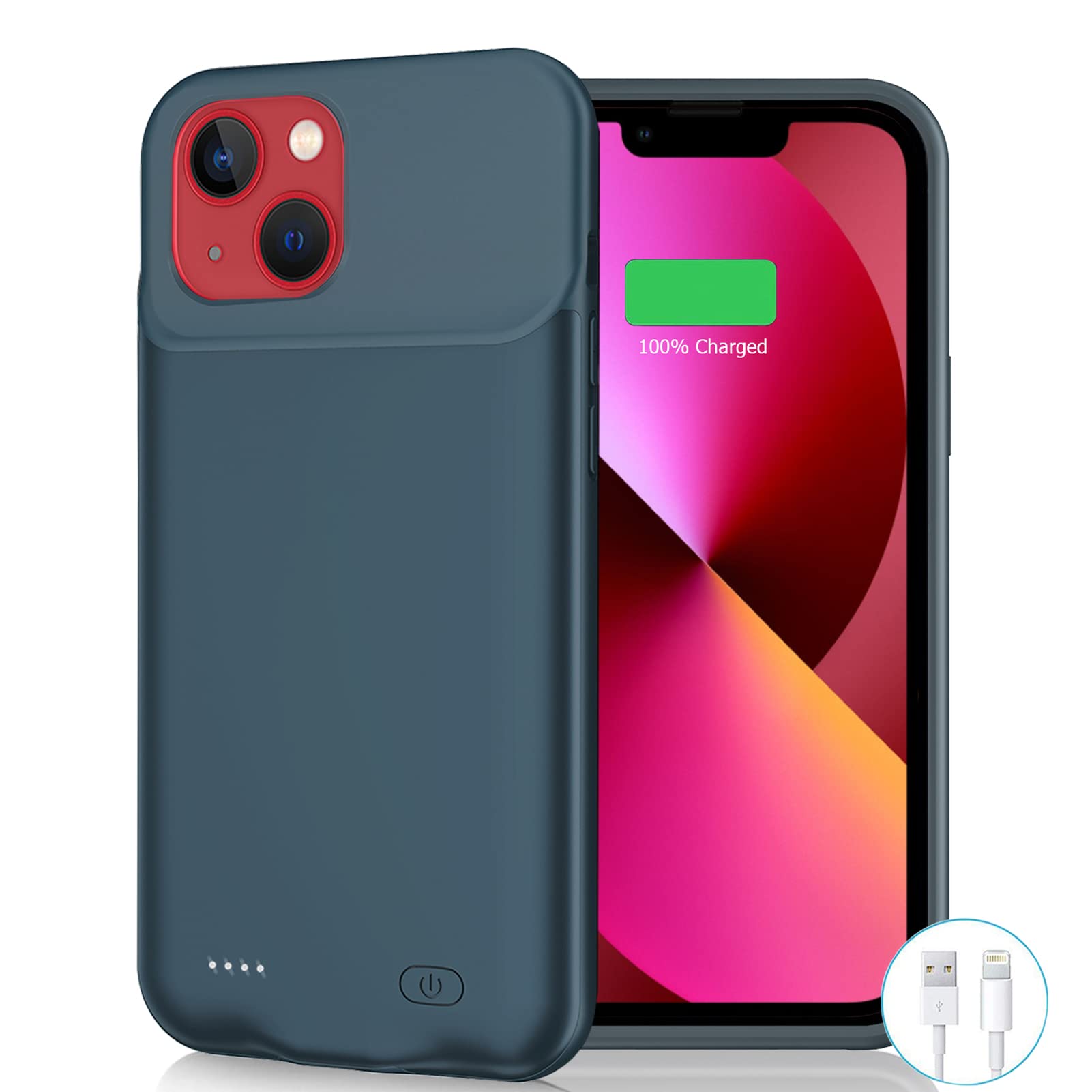JBUBN Battery Case for iPhone 13s, 7230mAh Slim Portable Rechargeable Battery Pack Charging Case Compatible with iPhone 13 (6.1 inch) Extended Battery Charger Case (Navy Blue)
