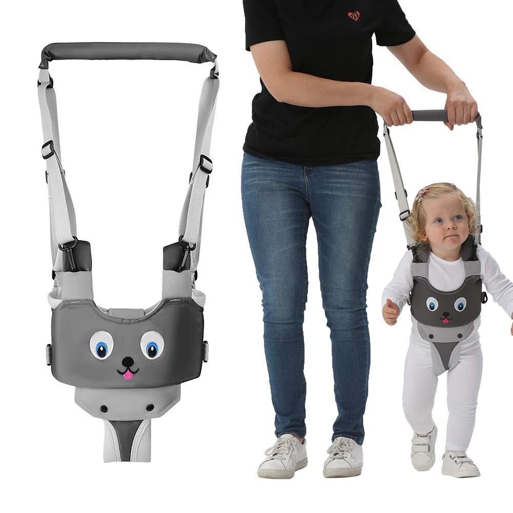 Handheld Baby Walking Harness for Kids, Adjustable Toddler Walking Assistant with Detachable Crotch, Safe Standing & Walk Learning Helper for 8+ Months Baby (Pink-Chick) (Grey-Puppy)
