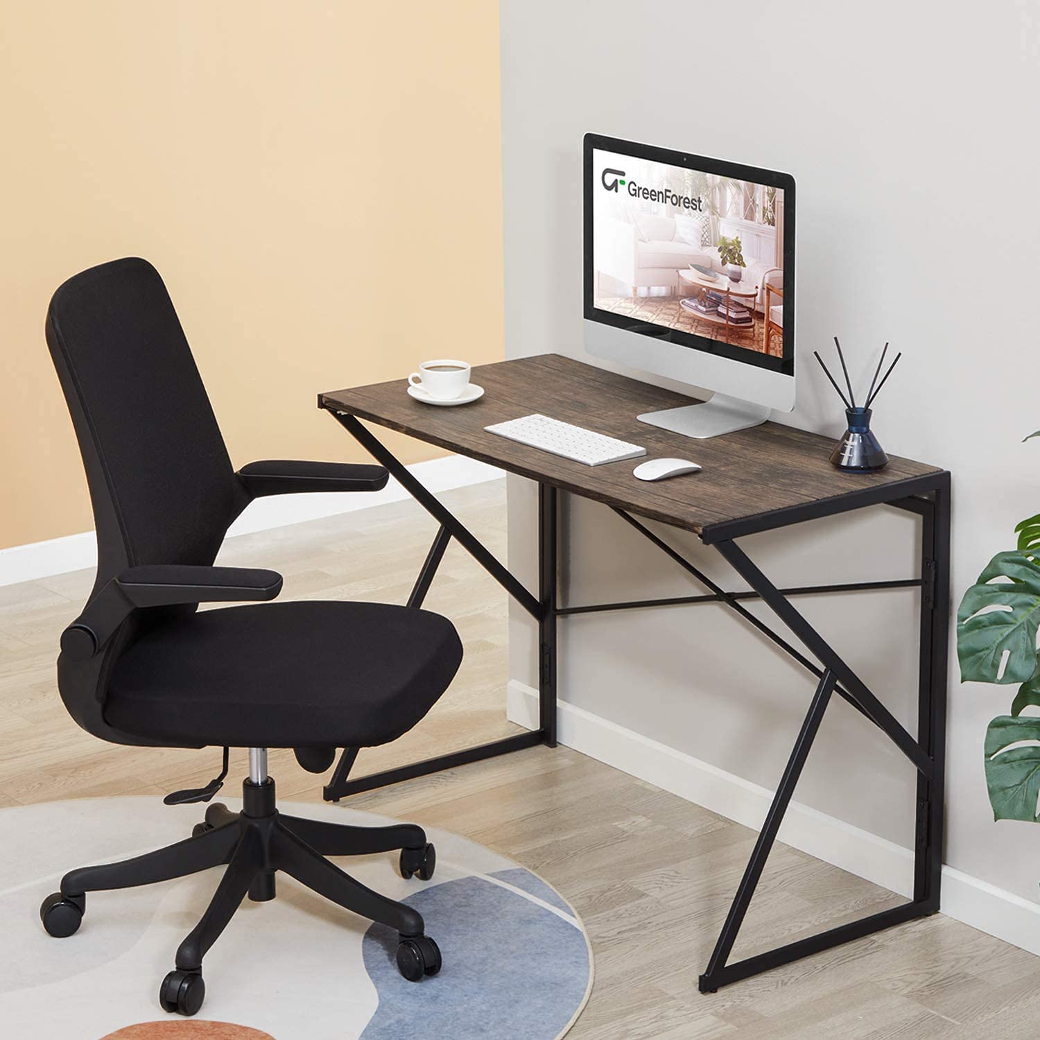 GreenForest Folding Desk No Assembly 40" Foldable Writing Computer Desk Simple Home Office Desk Laptop Table Space Saving, Walnut