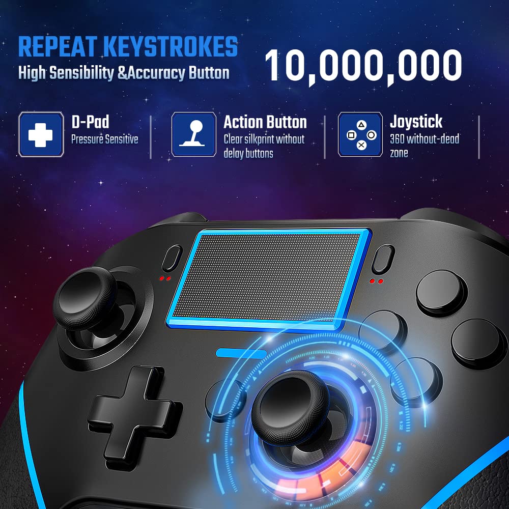 Ibotomo Wireless Controller for P4 Game Controllers with Back Button/Turbo/Vibration/6-axis Motion Control/Stereo Headset Jack/Touch Pad Controller Compatible with P4/ Slim/Pro/Great Gamepad Gift