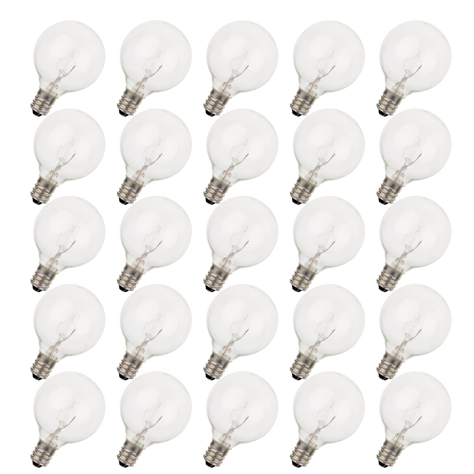 haraqi 25 Pack G40 Clear Globe Replacement Bulbs, 5 Watts 120 Volts E12 C7 Sockets Clear Light Bulbs for G40 Indoor Outdoor Patio Decor String Lights