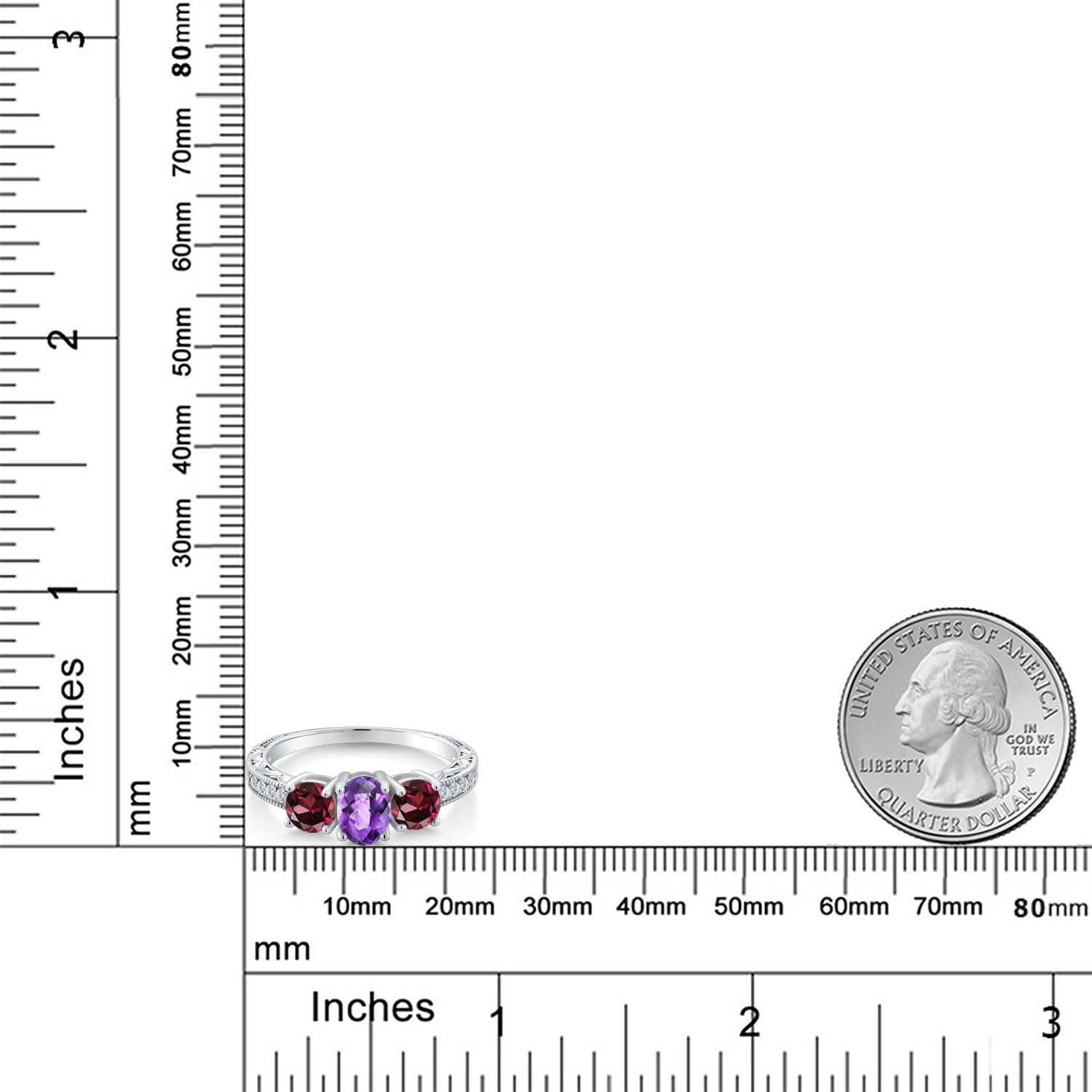 Gem Stone King 925 Sterling Silver Purple Amethyst and Red Rhodolite Garnet Engagement Ring For Women (2.07 Cttw, Oval Checkerboard Cut 7X5MM, Available in size 5, 6, 7, 8, 9)
