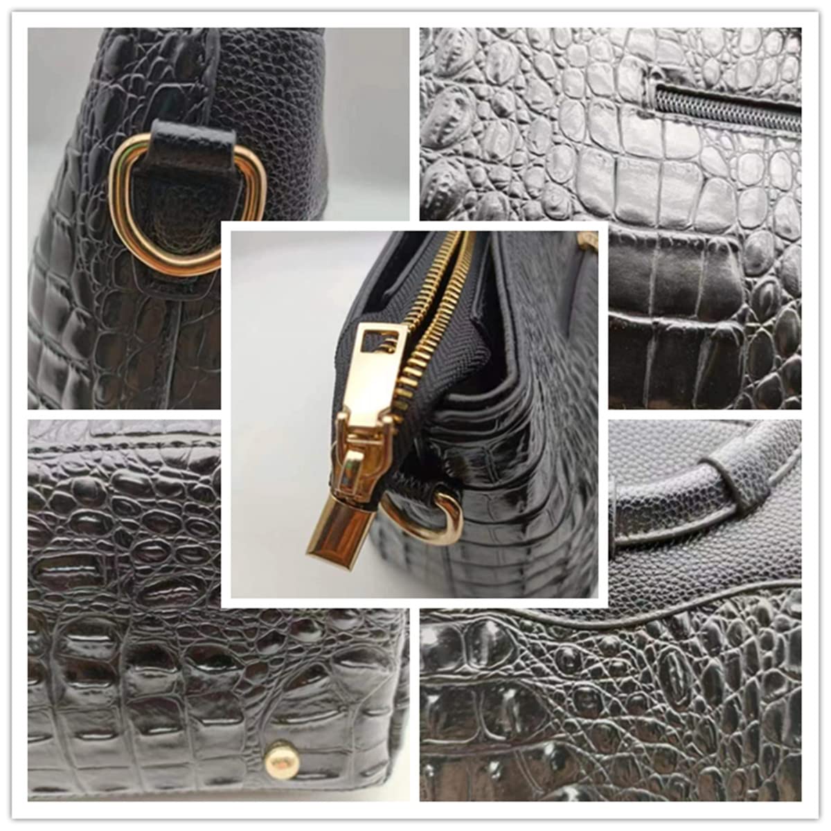 IAMUHI Womens Crocodile Satchel Handbag Vegan Leather Top Handle Tote Shoulder Cross Body Bag Purse,Black