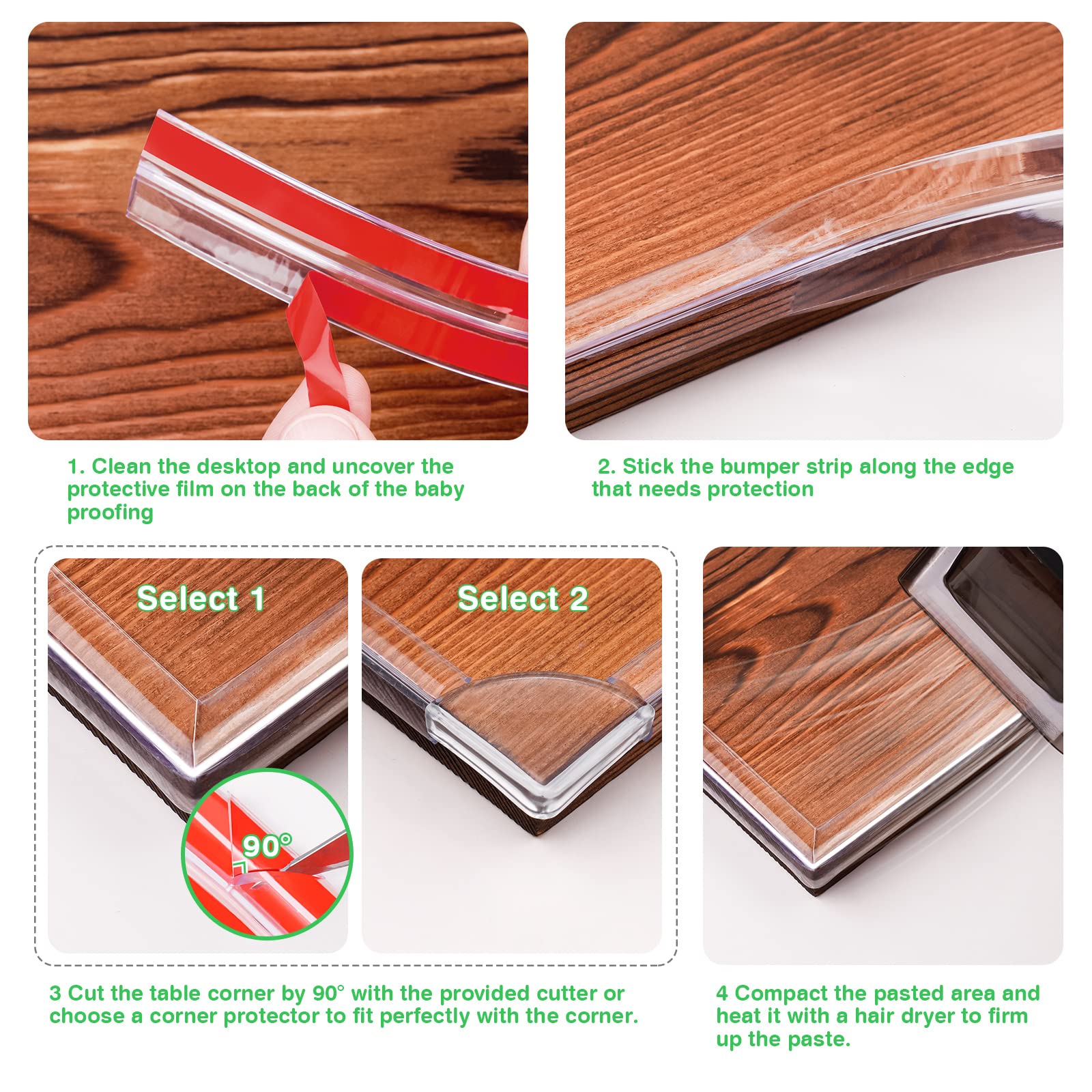 NiHome 16ft (5m) Soft Edge Protector Strip Baby Proofing Silicone Bumper 4PCS Corner Protectors and Scraper Set, Baby Safety Products Furniture Clear Toddler
