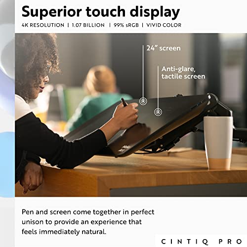 Wacom Cintiq Pro 24 Creative Pen and Touch Display β 4K graphic drawing monitor with 8192 pen pressure and 99% Adobe RGB (DTH2420K0), Black