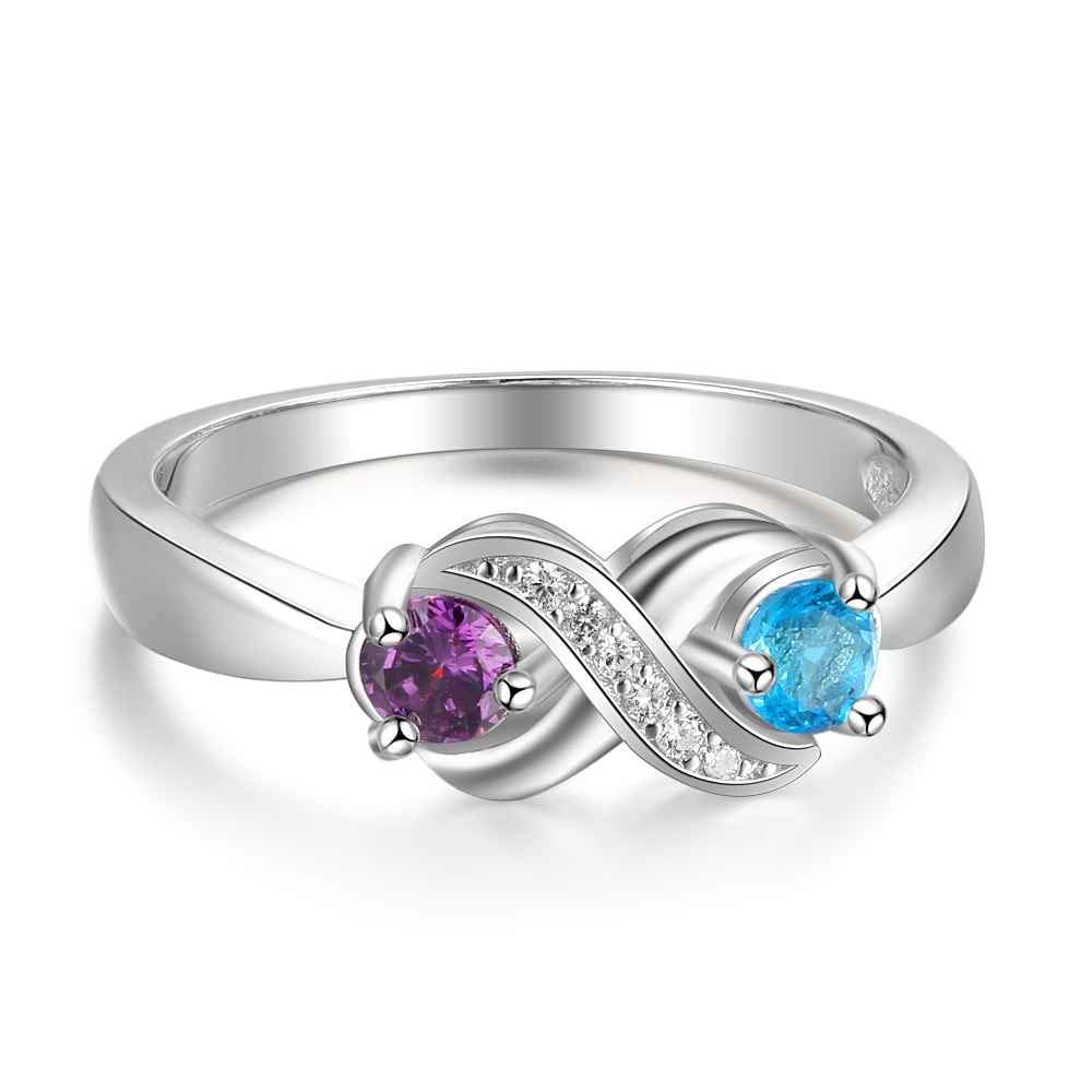 GLAMCARAT Sterling Silver Personalized ring 2 birthstones customized engraved jewelry for women infinity promise ring for her name ring (sterling-silver, 6)