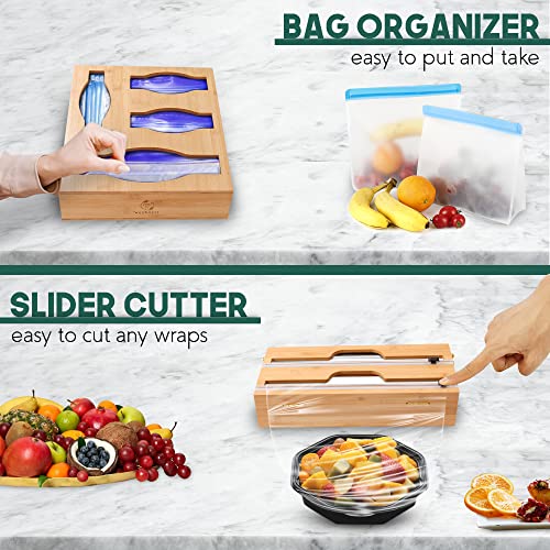 TRENDYYA 6in1 Ziplock Bag Organizer for Drawer and Wall, Baggie Organizer for Drawer & Foil and Plastic Wrap Organizer For Gallon,Quart,Snack,Sandwich Bag & Wrap Rolls of 12.5"