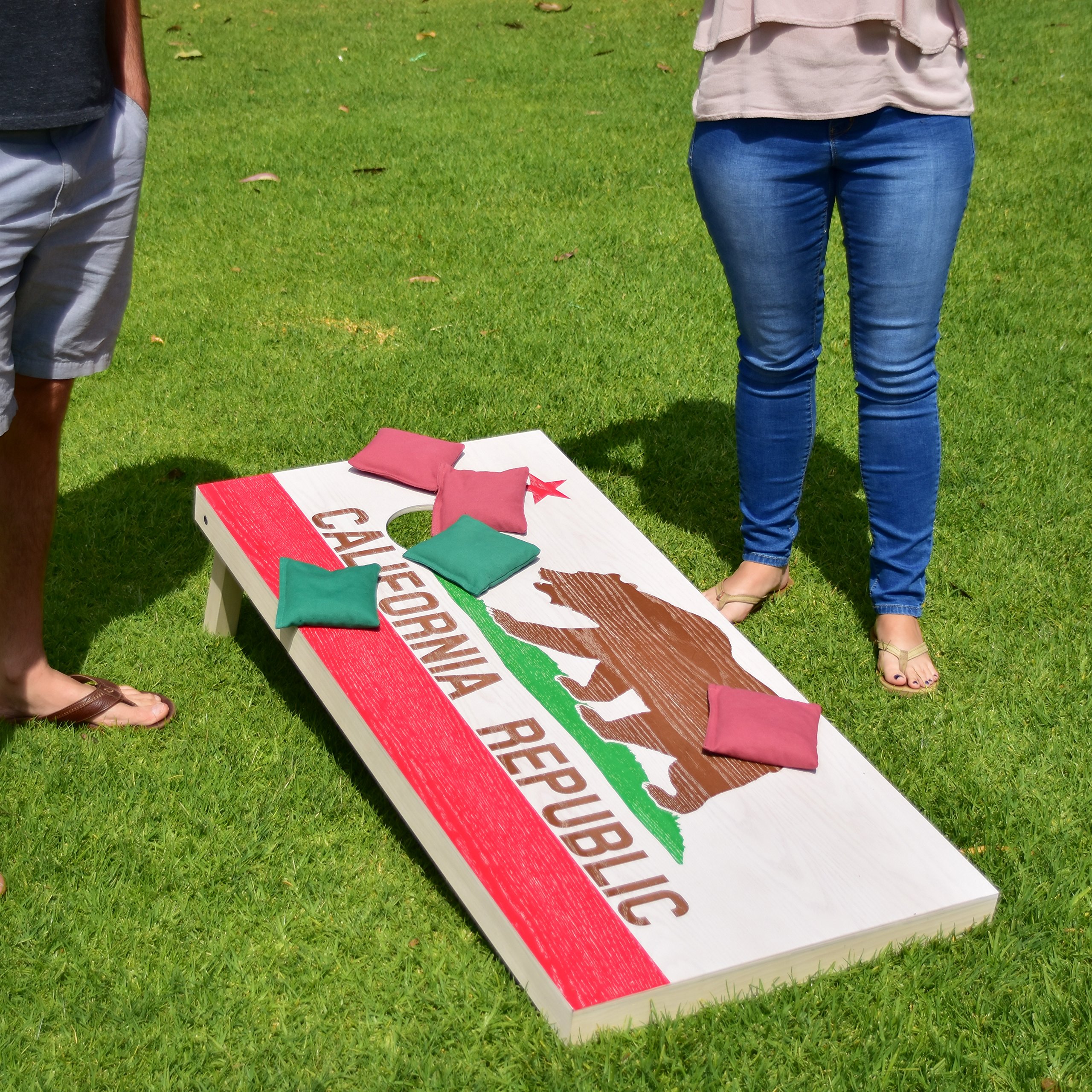GoSports Flag Series Wood Cornhole Sets β Choose American Flag or State Flags β Includes Two Regulation Size 4 ft x 2 ft Boards, 8 Bean Bags, Carrying Case and Rules