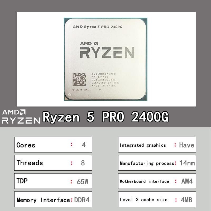 SAAKO Ryzen 5 PRO 2400G R5 PRO 2400G R5 2400G 3.6 GHz Quad-Core Eight-Thread 65W CPU Processor YD240BC5M4MFB Socket AM4 Making Computers Process Data Faster