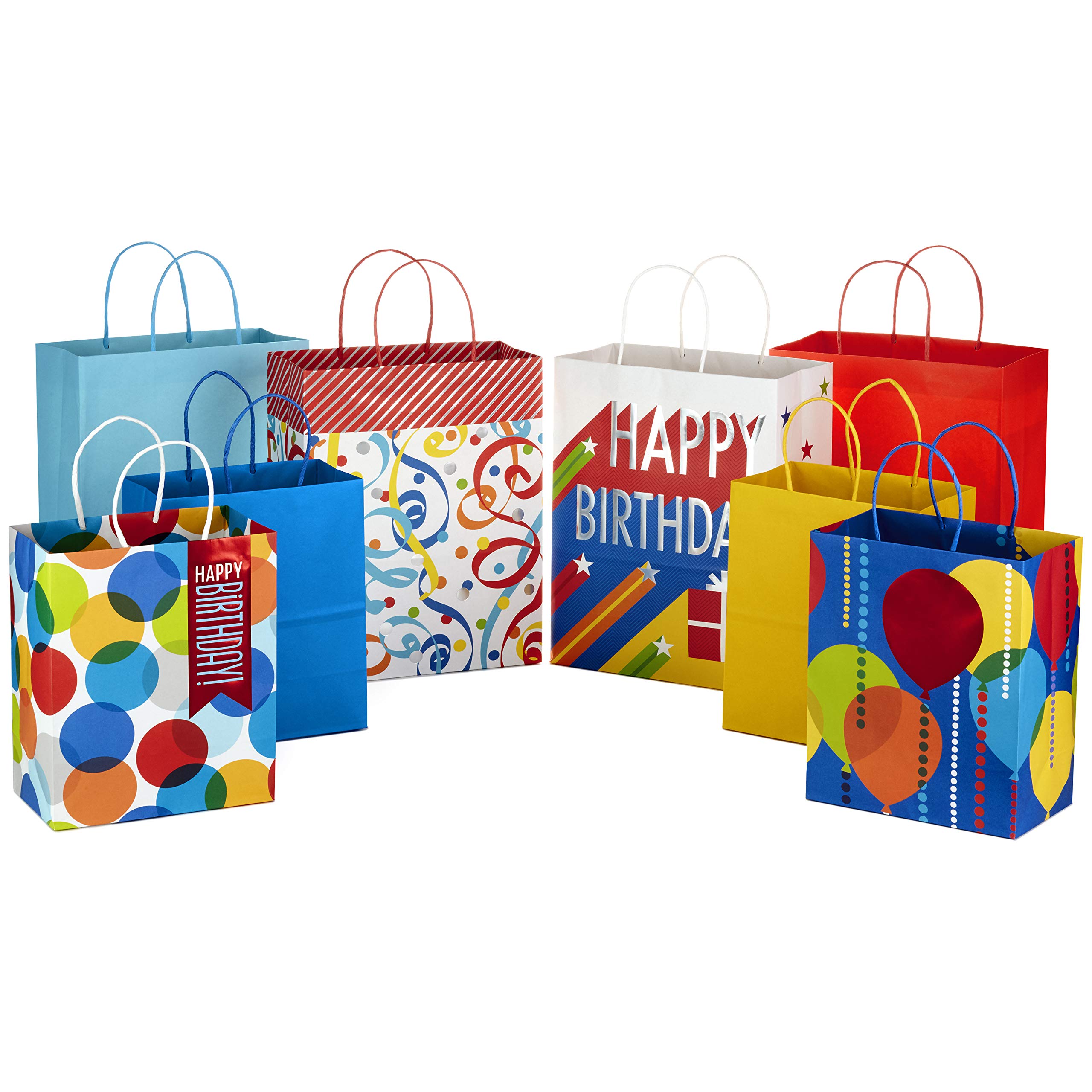Hallmark 5EGB6095 Stiff Handle Bundle, Birthday (4 Large, 4 Medium) Gift Bag, Assorted,
