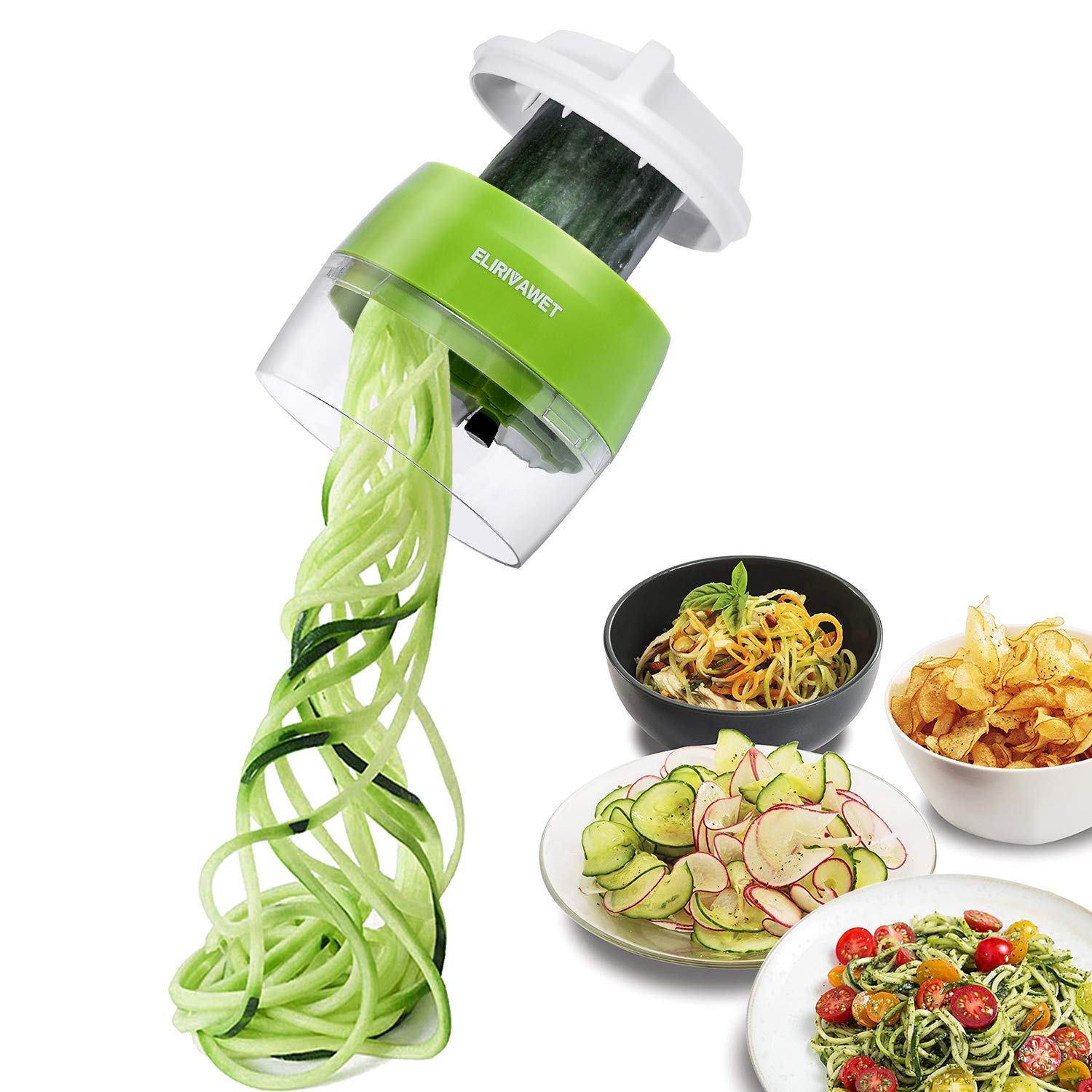 Handheld Spiralizer Vegetable Slicer, 4 in 1 Heavy Duty Veggie Spiral Cutter - Zoodle Pasta Spaghetti Maker US230810